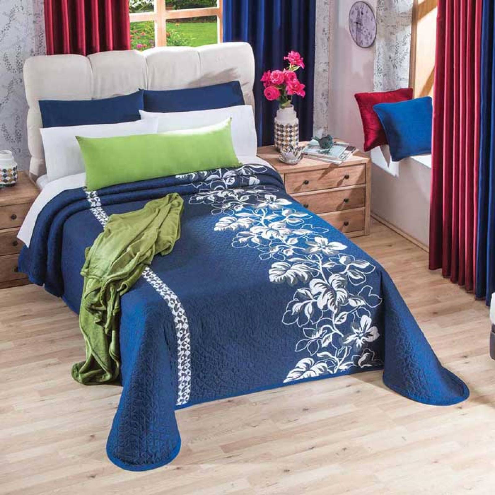 Colcha Jacquard Malia Poliester King Size Azul Concord