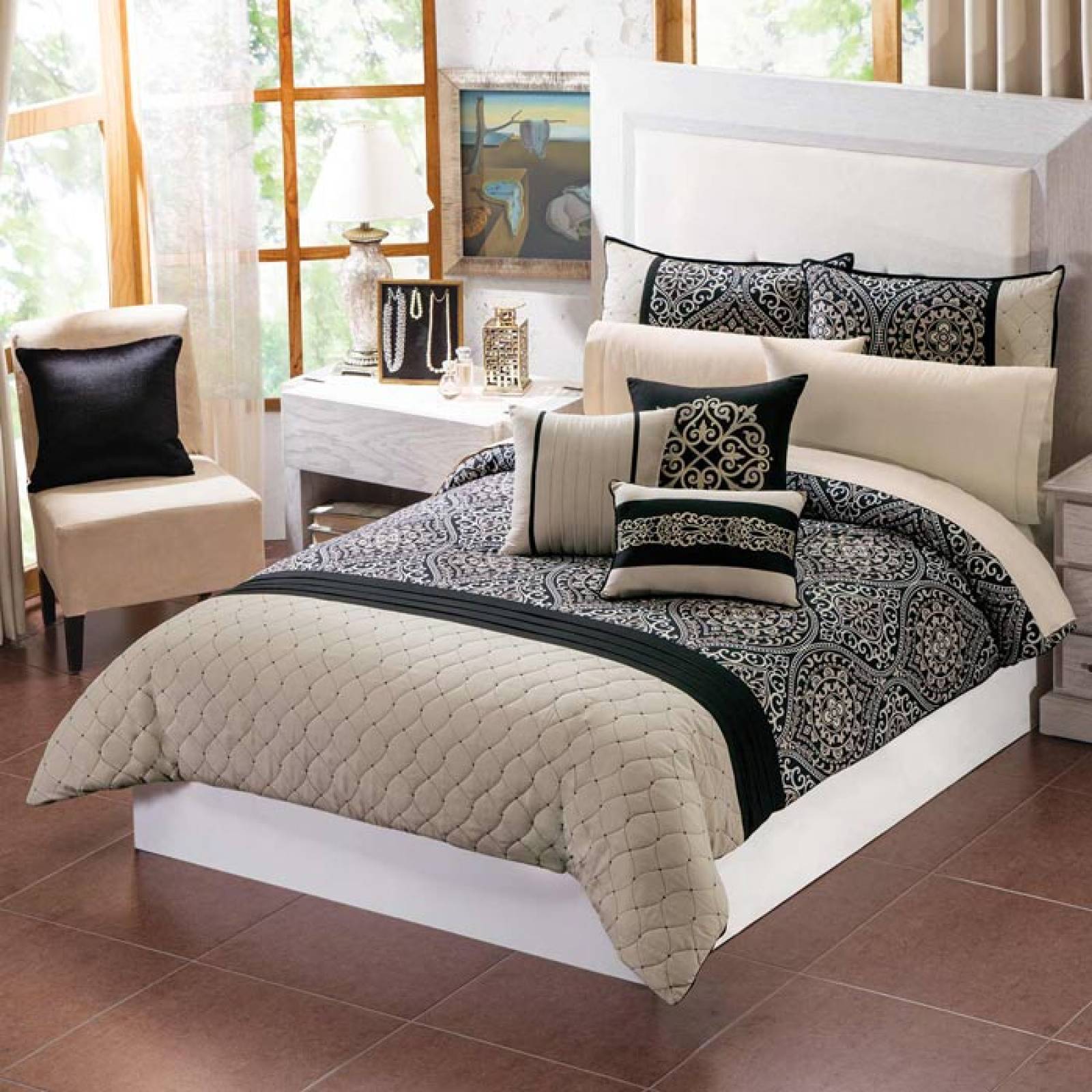 Edredon Bordado Imperio King Size Microfibra Beige Concord