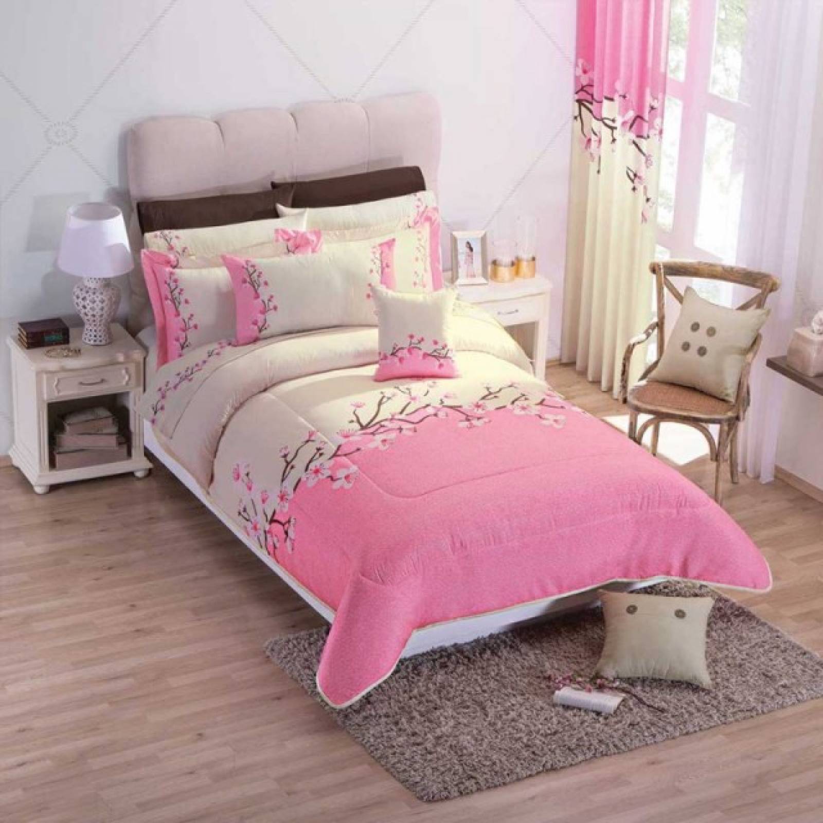 Edredon Flor Cerezo Funda Microfibra King Size Rosa Concord