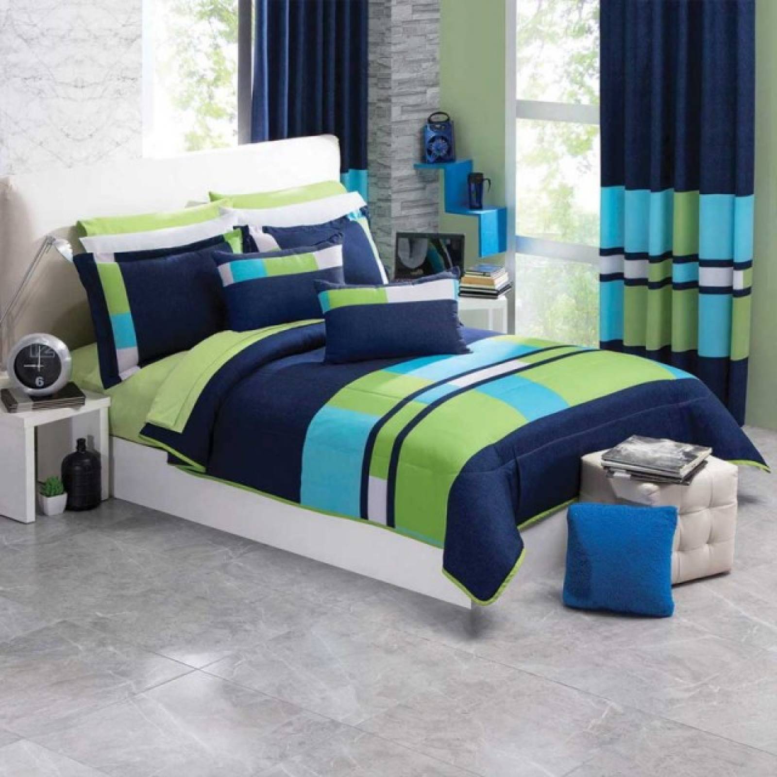 Edredon Funda Malaga Microfibra Matrimonial Azul Concord