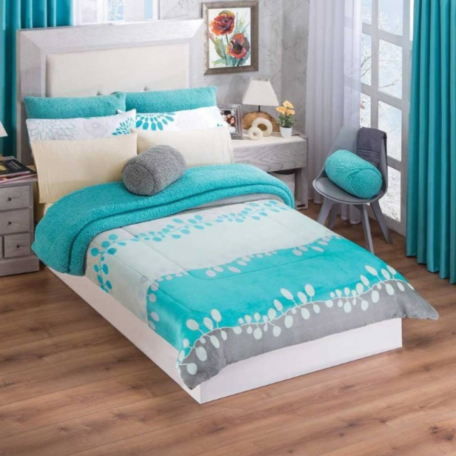 Cobertor Borrega Capri Cama King Size Poliester Azul Concord