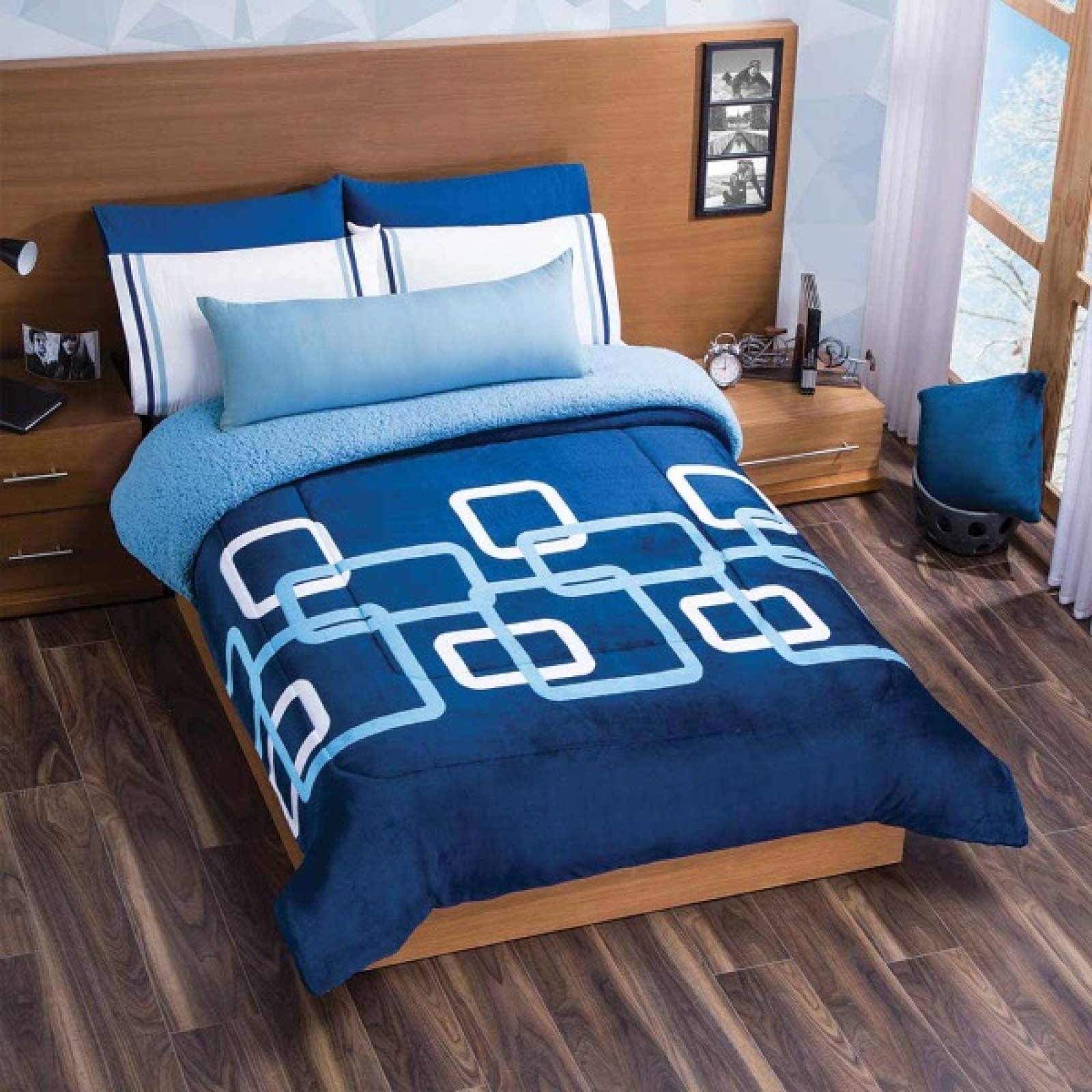 Cobertor Borrega Edimburgo Cama Matrimonial Azul Concord