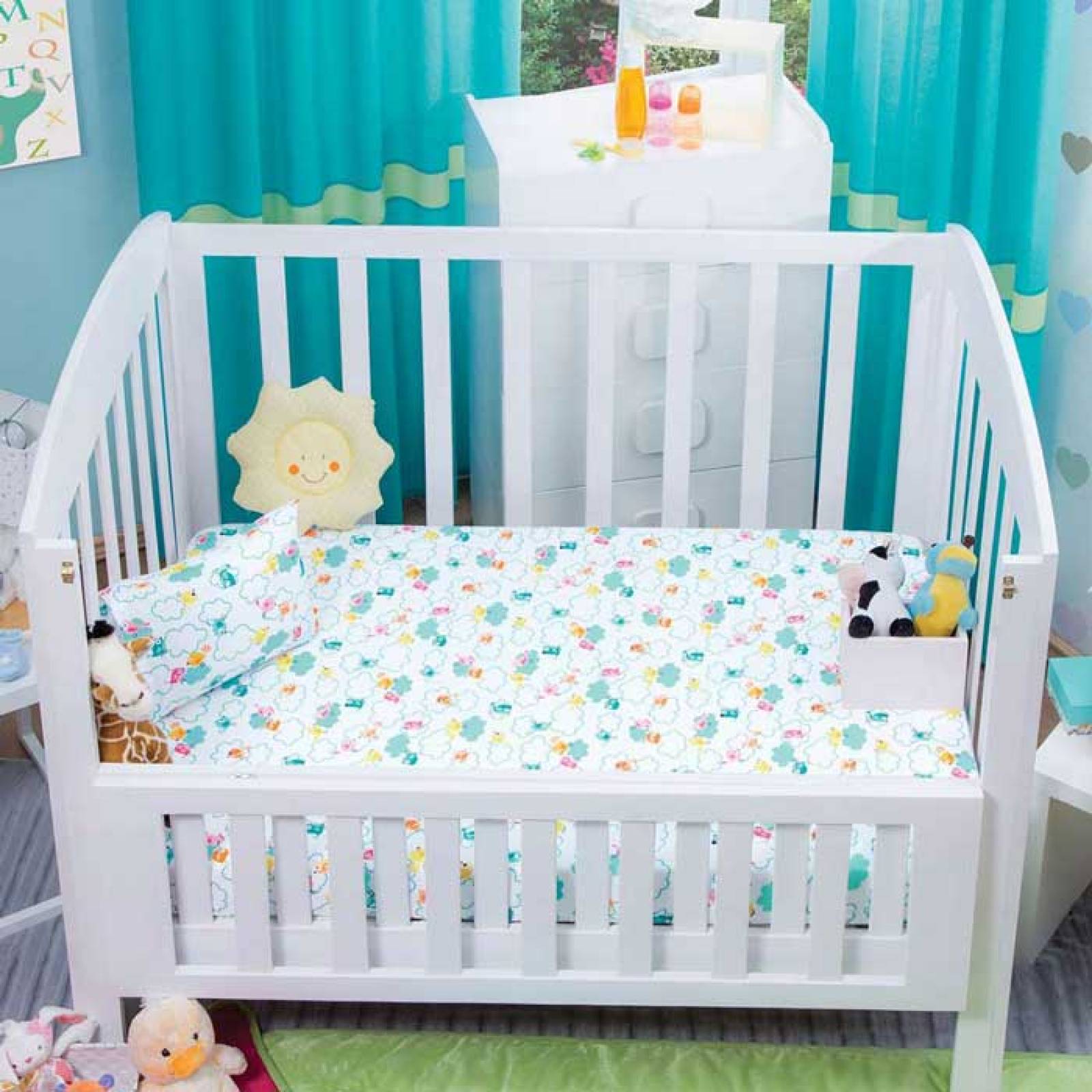 Juego Sabana Nubes Cama Cuna Bebe Microfibra Blanco Concord
