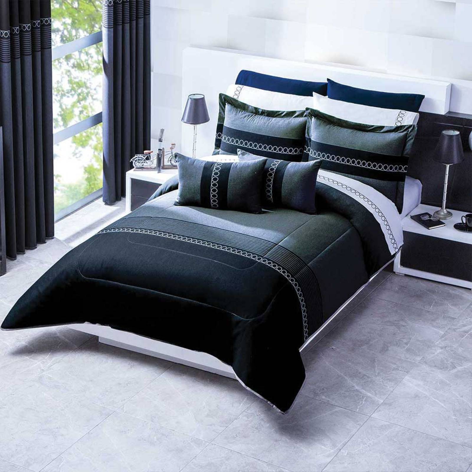 Edredon Onix Matrimonial Doble Vista Negro Fundas Concord