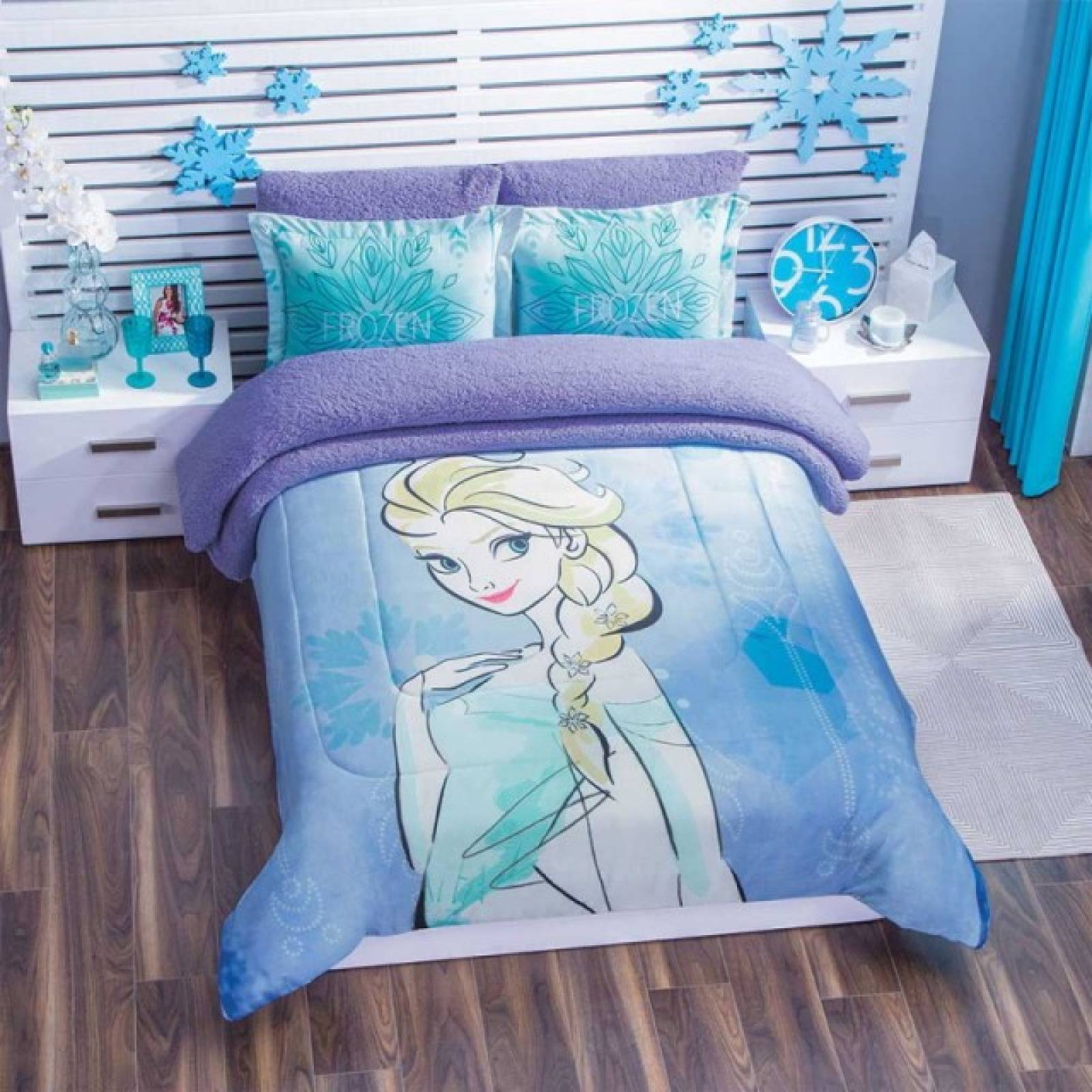 Cobertor Borrega Frozen Matrimonial Poliester Azul Concord