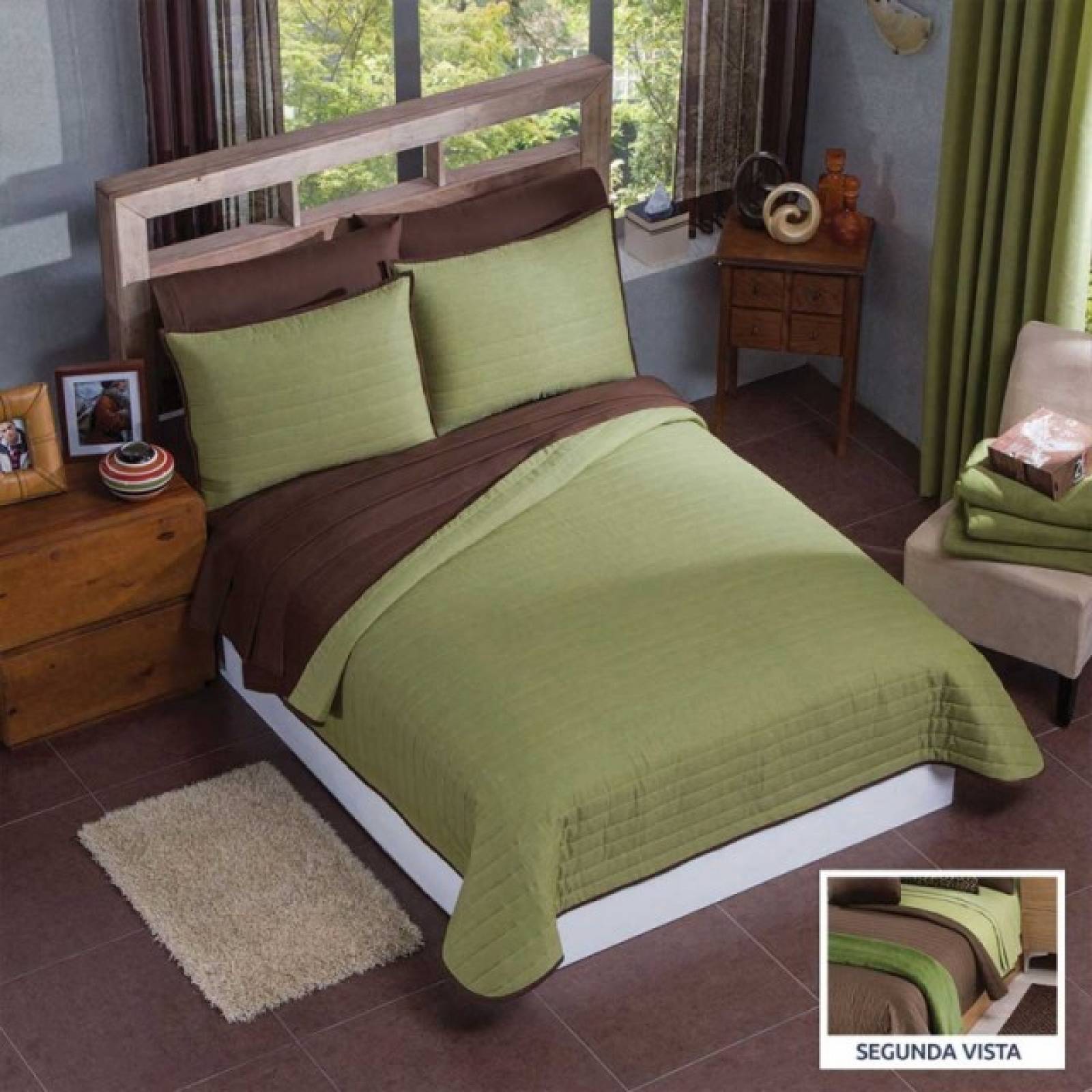 Edredon Ligero Burgos Matrimonial Microfibra Verde Concord