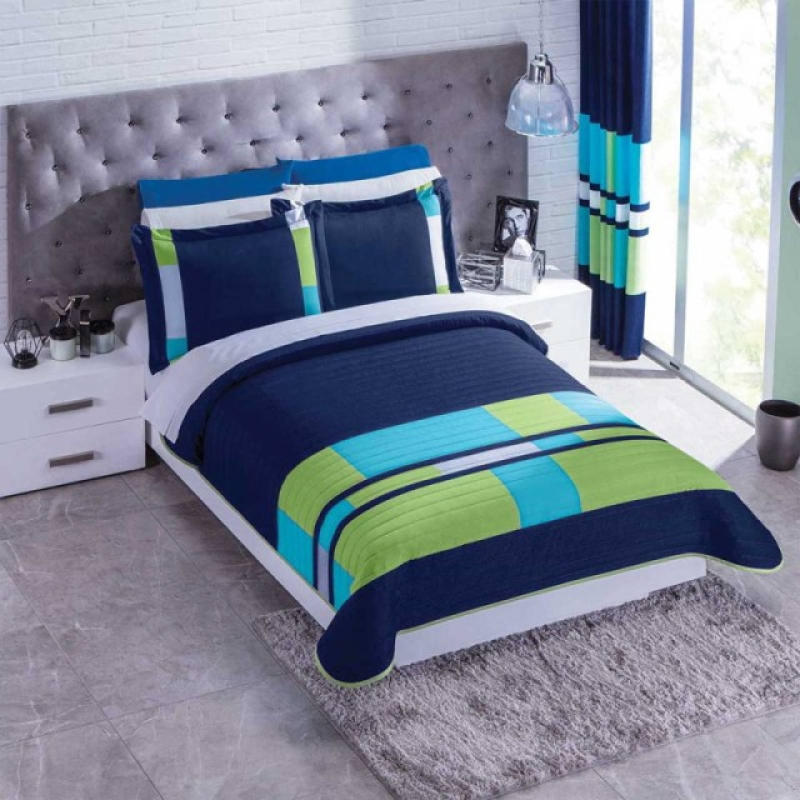 Edredon Ligero Malaga Matrimonial Microfibra Azul Concord