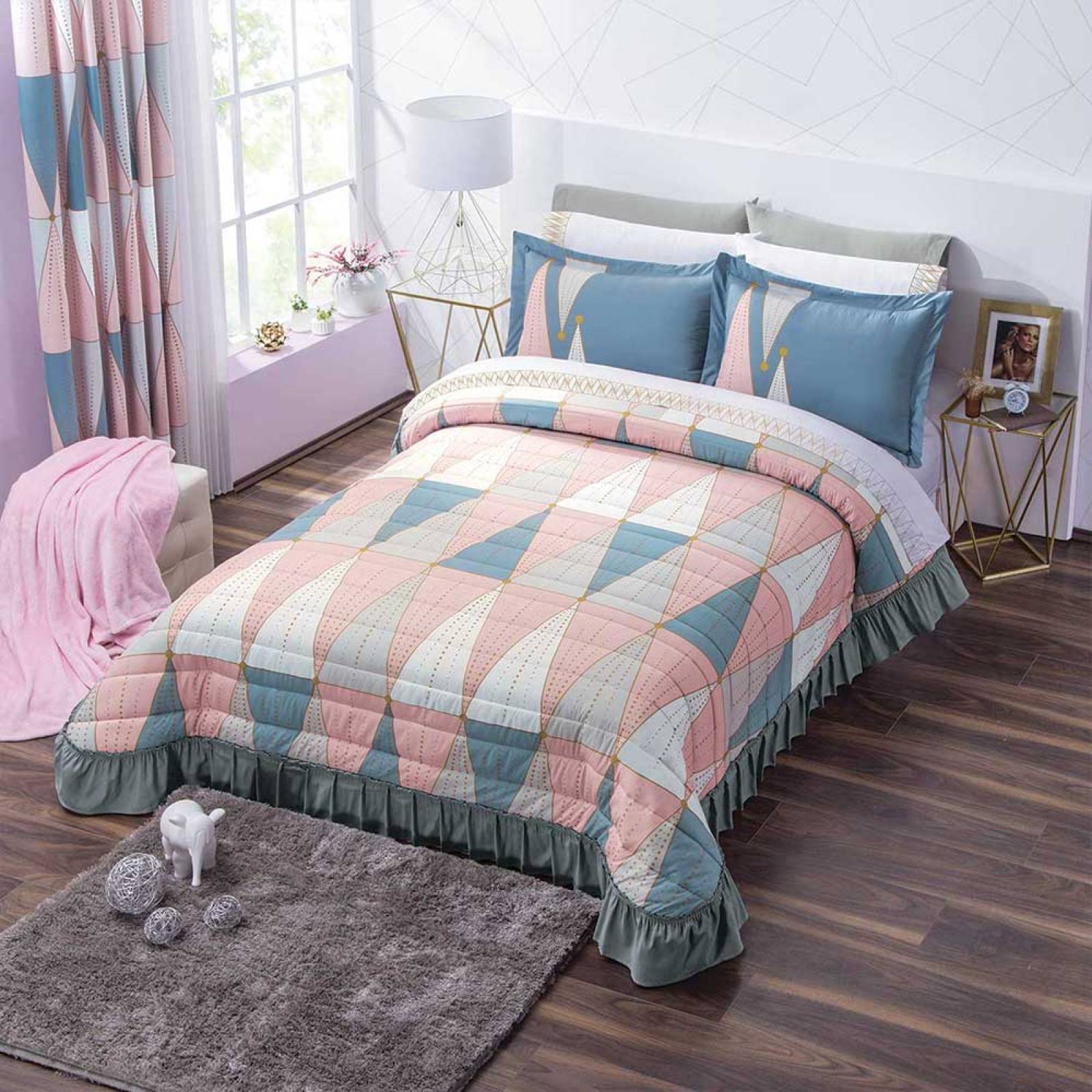 Colcha Funda Vania Cama Matrimonial Microfibra Rosa Concord