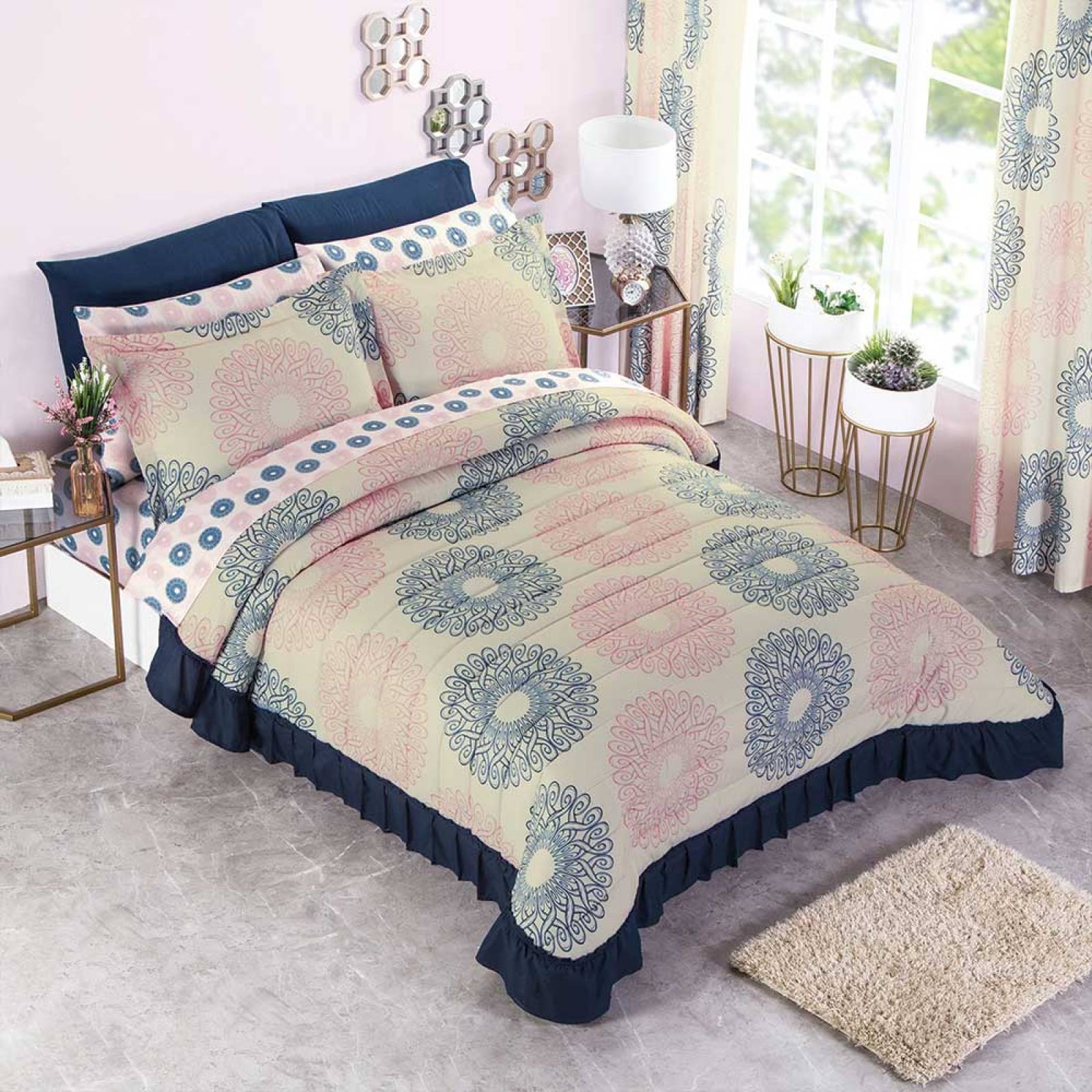 Colcha Ingrid Con Fundas Matrimonial Microfibra Rosa Concord