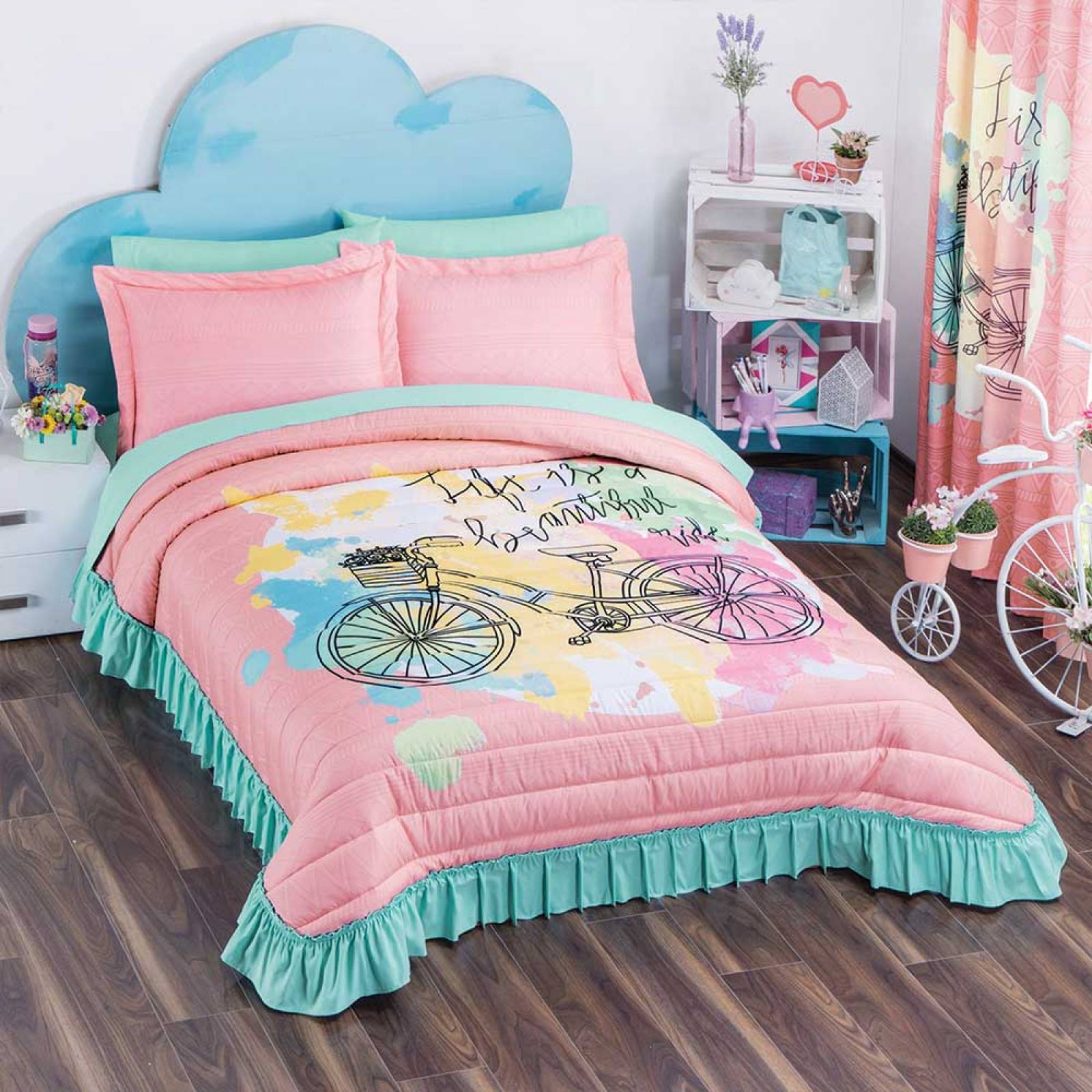 Colcha Joy Individual Funda Microfibra Rosa Concord