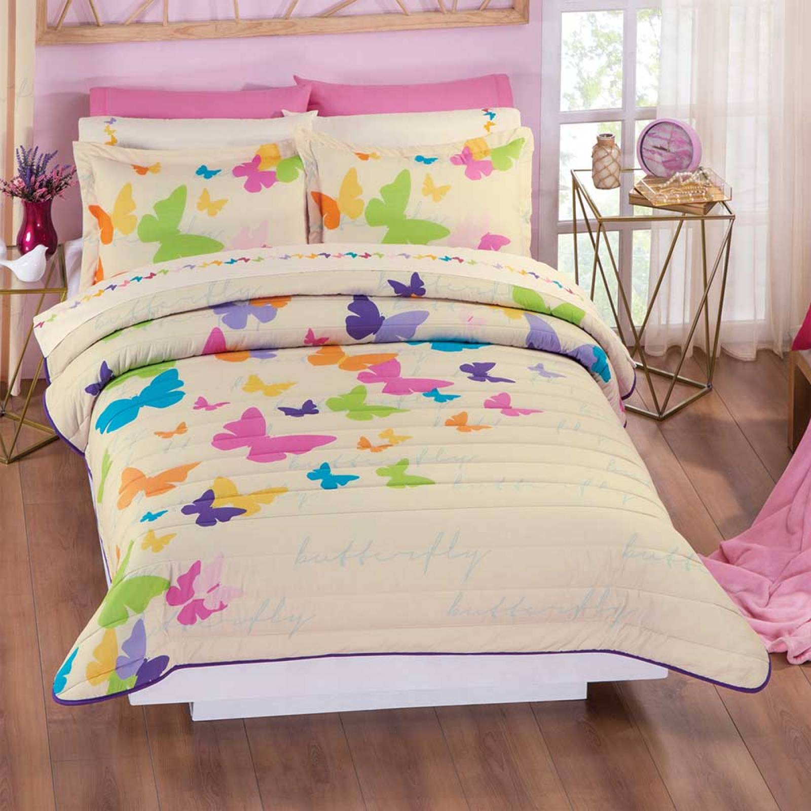 Edredón Ligero Butterfly Matrimonial Microfibra Rosa Concord