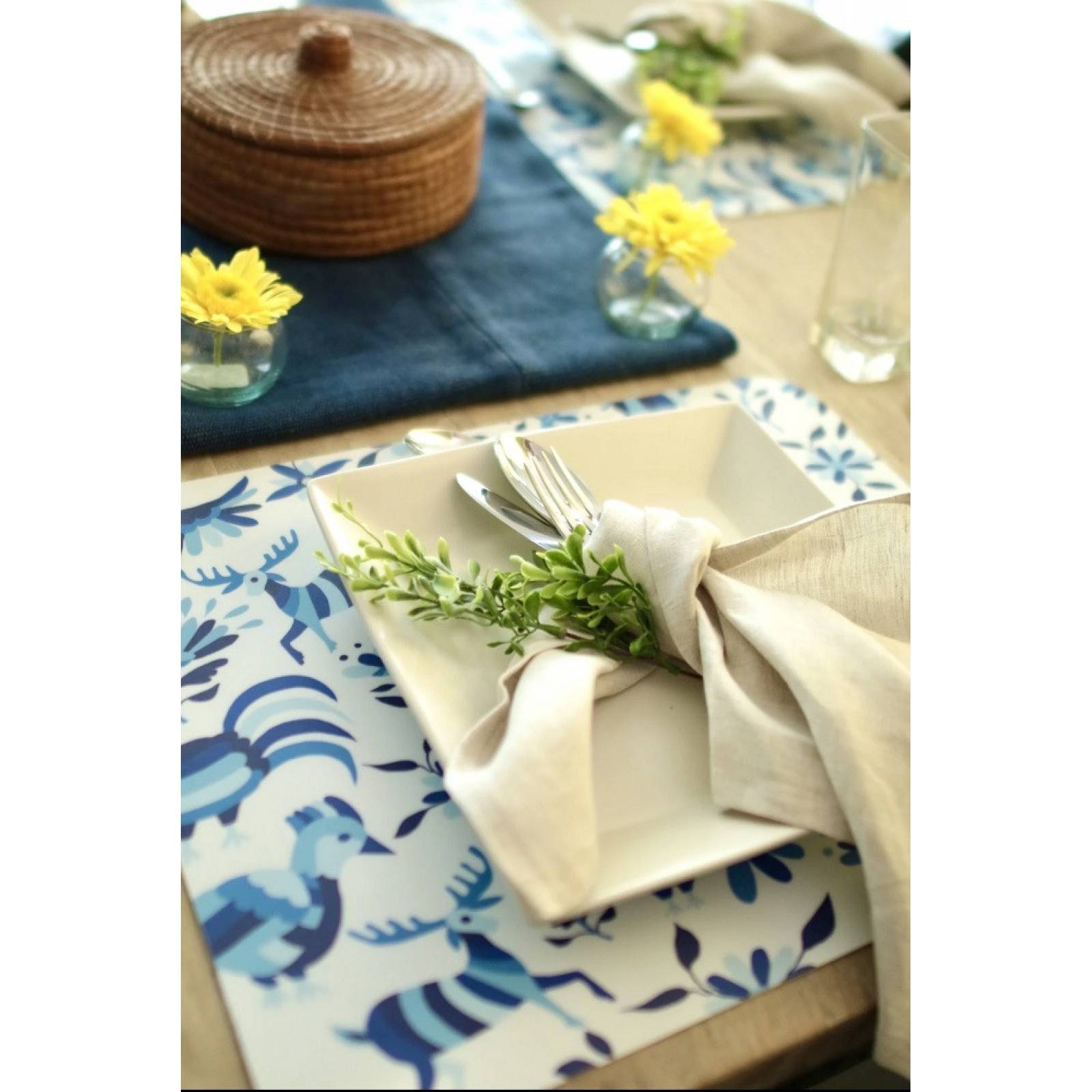 Set 4 Pzas Mantel Individual Resistente Azul Mexicano Billu.