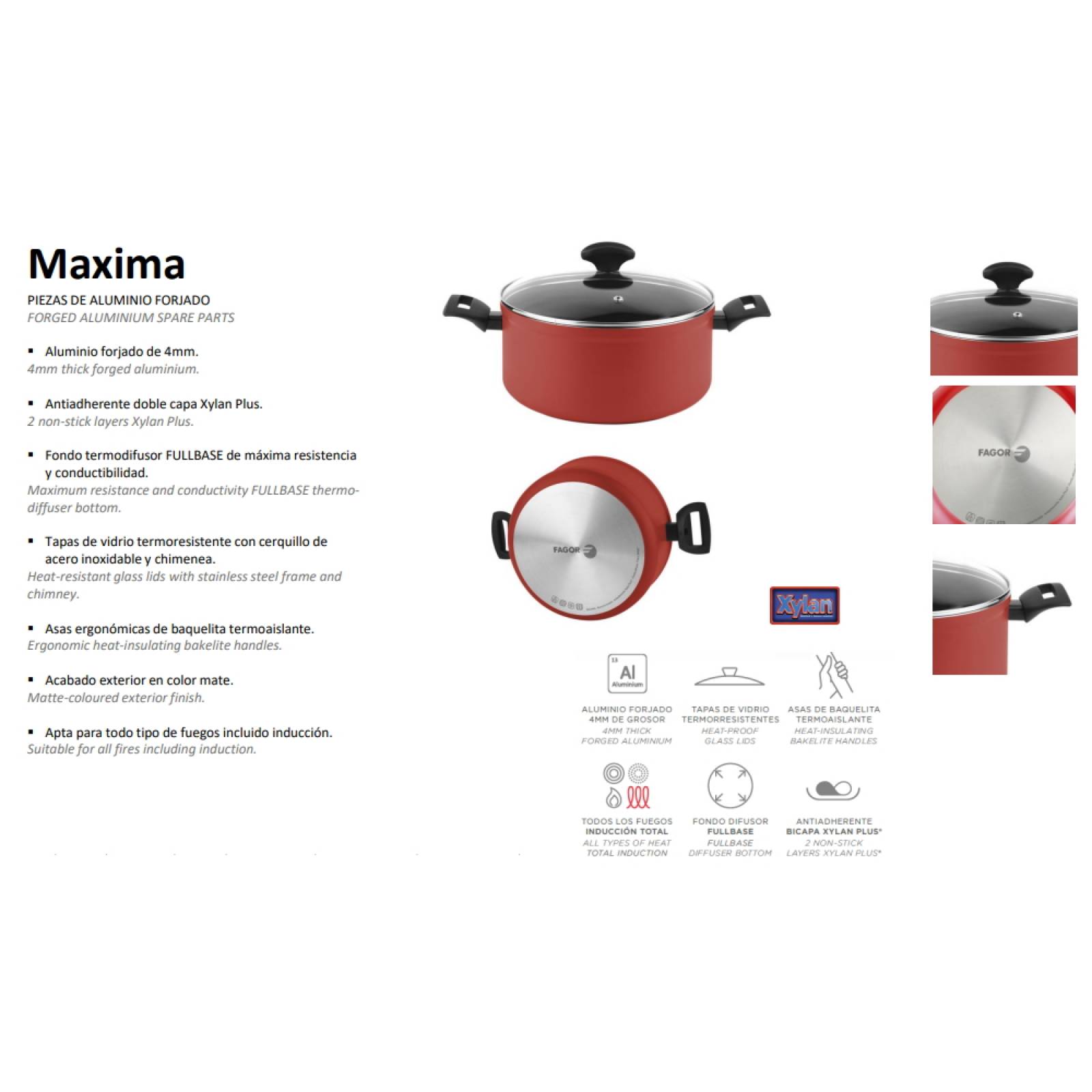 Olla Con Tapa 24cm MAXIMA Aluminio Forjado Roja Fagor