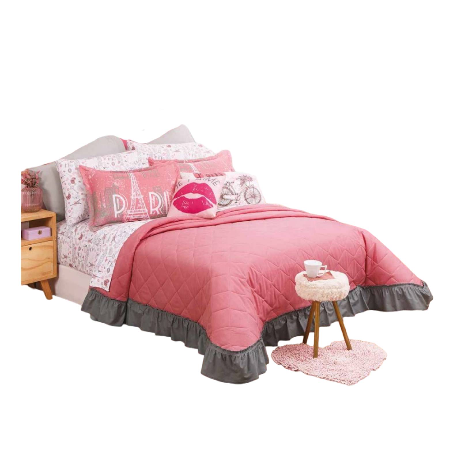 Colcha Sencilla Francesa Matrimonial Microfibra Concord