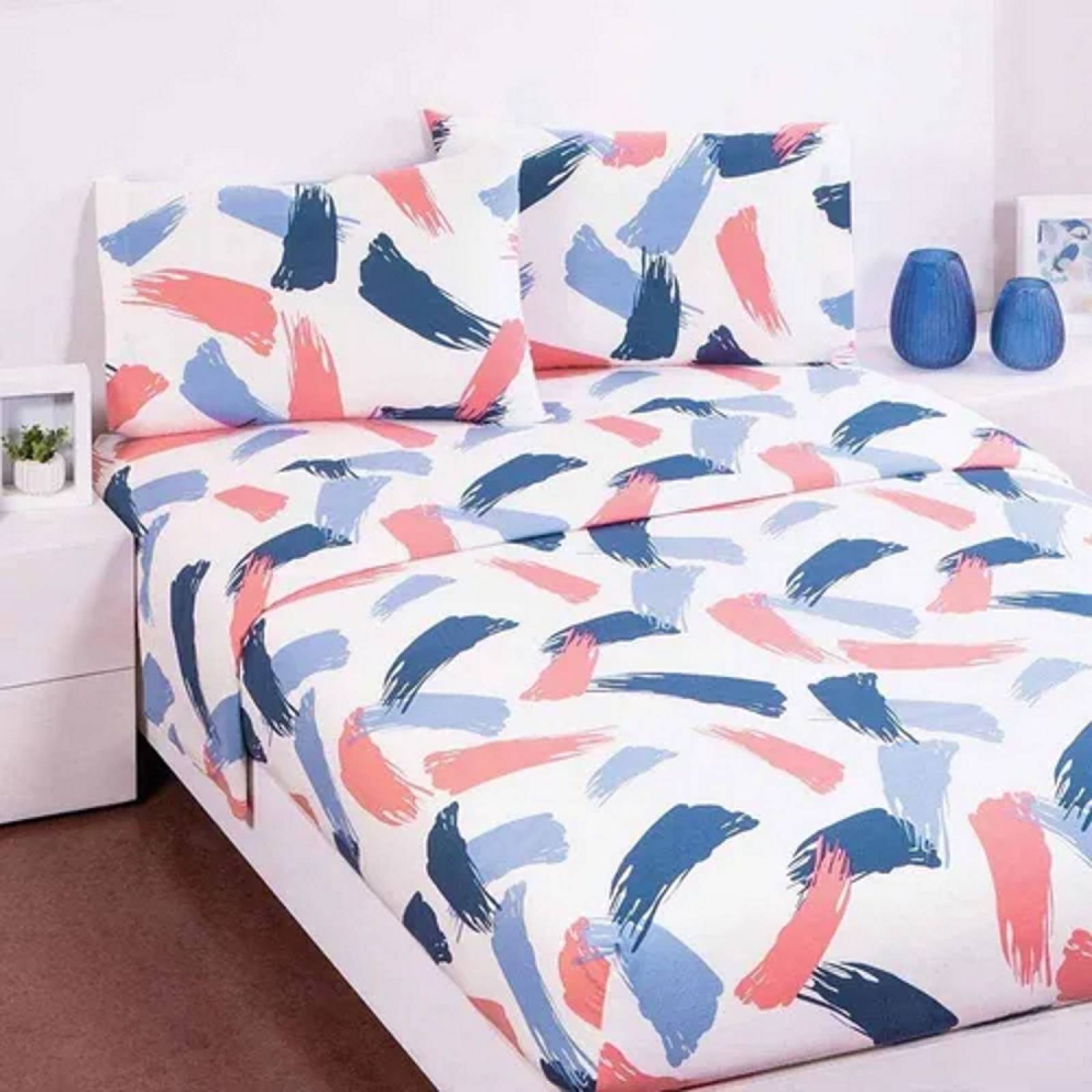 Juego Sabana Franela Brush Tamaño Matrimonial Azul Concord