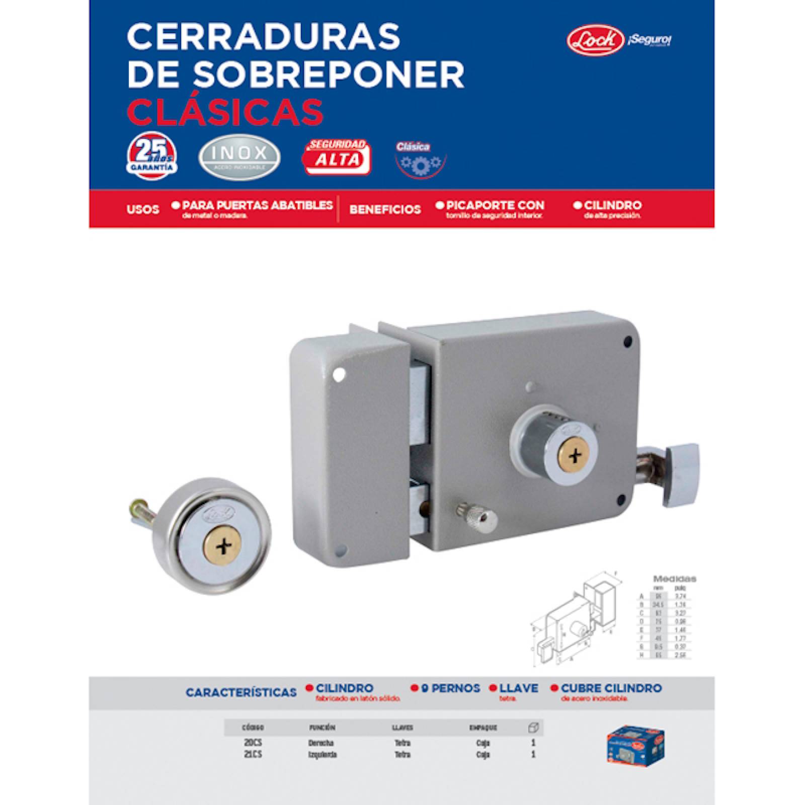 Cerradura Derecha Clásica Sobreponer Tetra Acero Lock