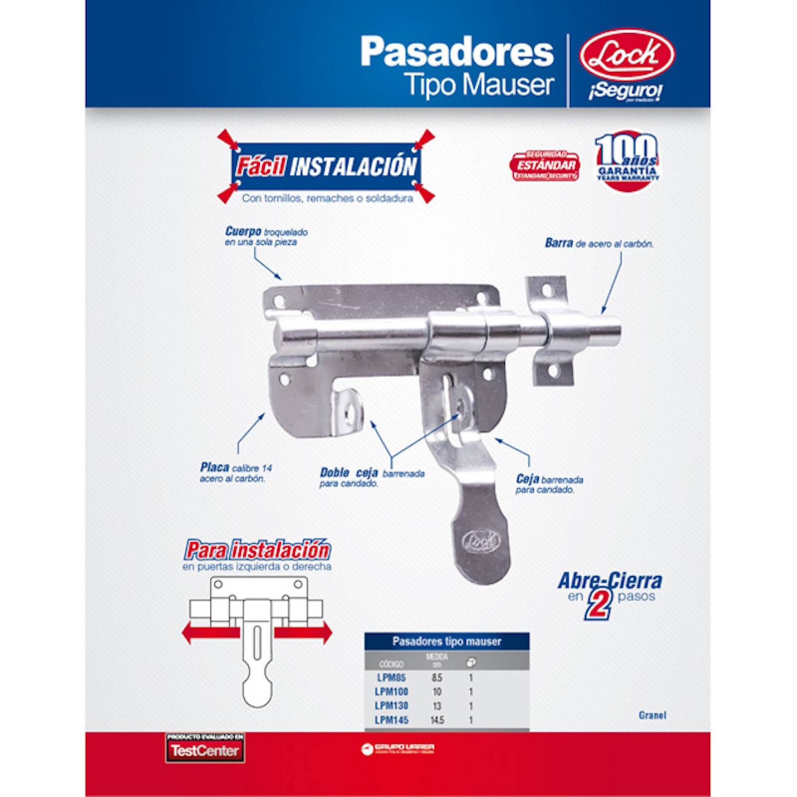 Pasador Tipo Mauser Seguridad Acero Carbon Plateado Lock
