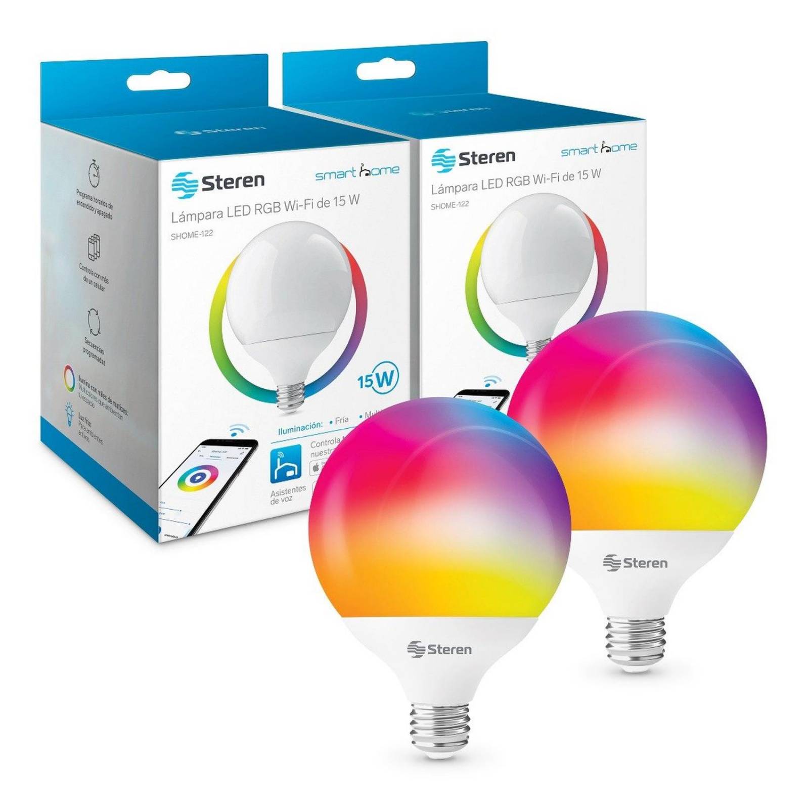 2 focos LED Wi-Fi RGB+W multicolor de 15 W