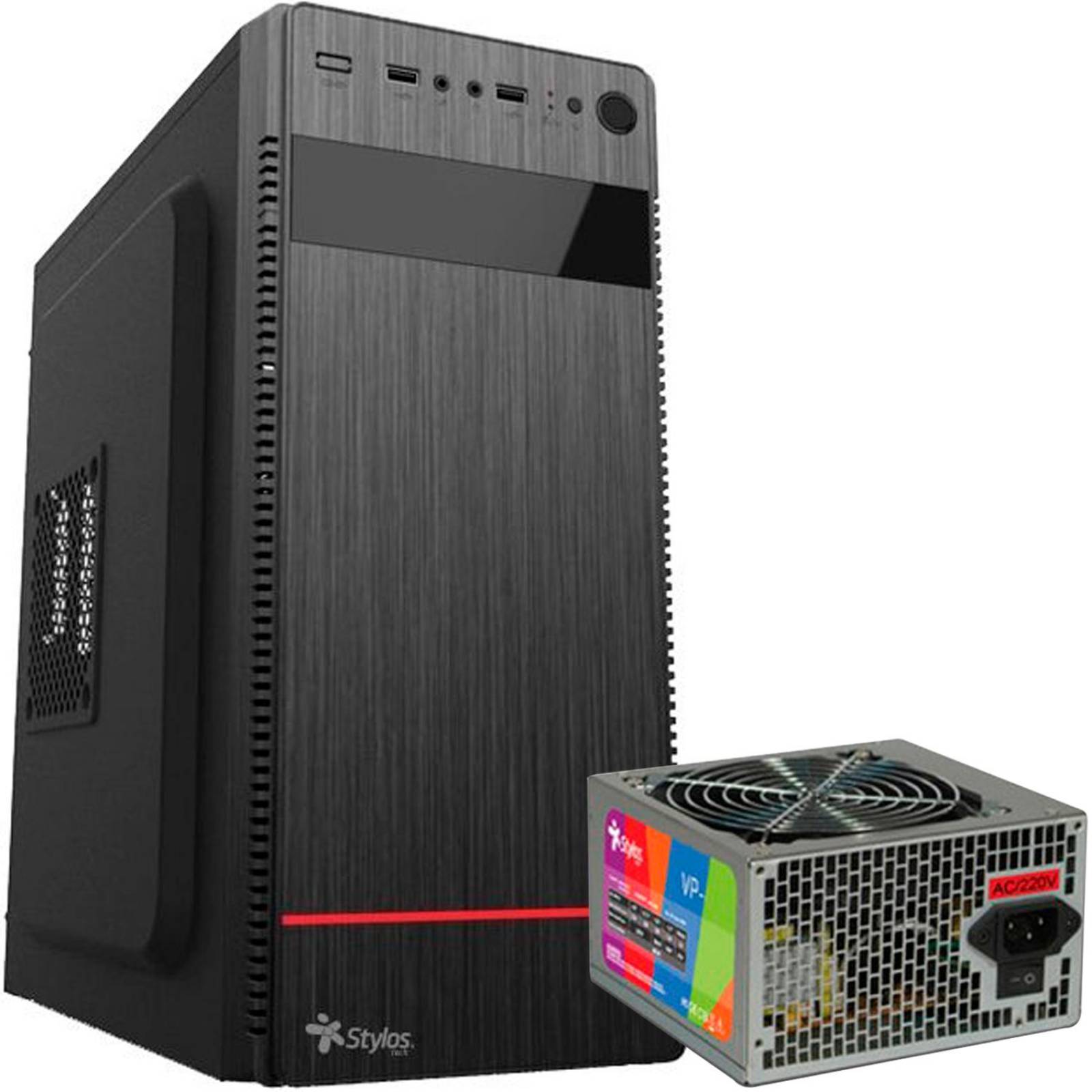 Gabinete STYLOS Micro ATX Fuente 500W USB 3.0 Negro STPGAC4B