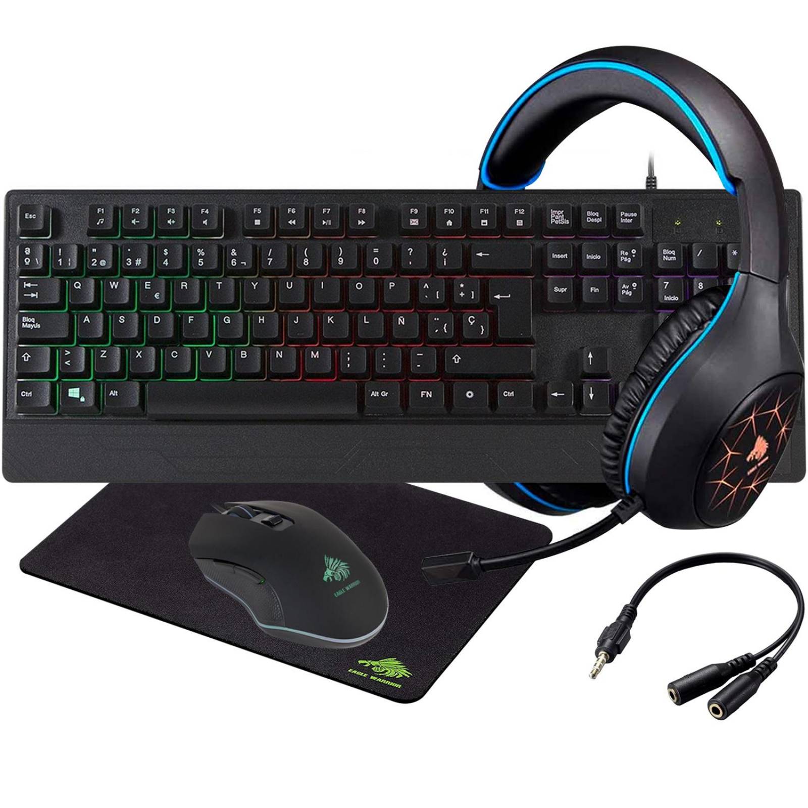 Kit Teclado Mouse Diadema MousePad EAGLE WARRIOR Rhino Azul KG5-1RHINOBEGW