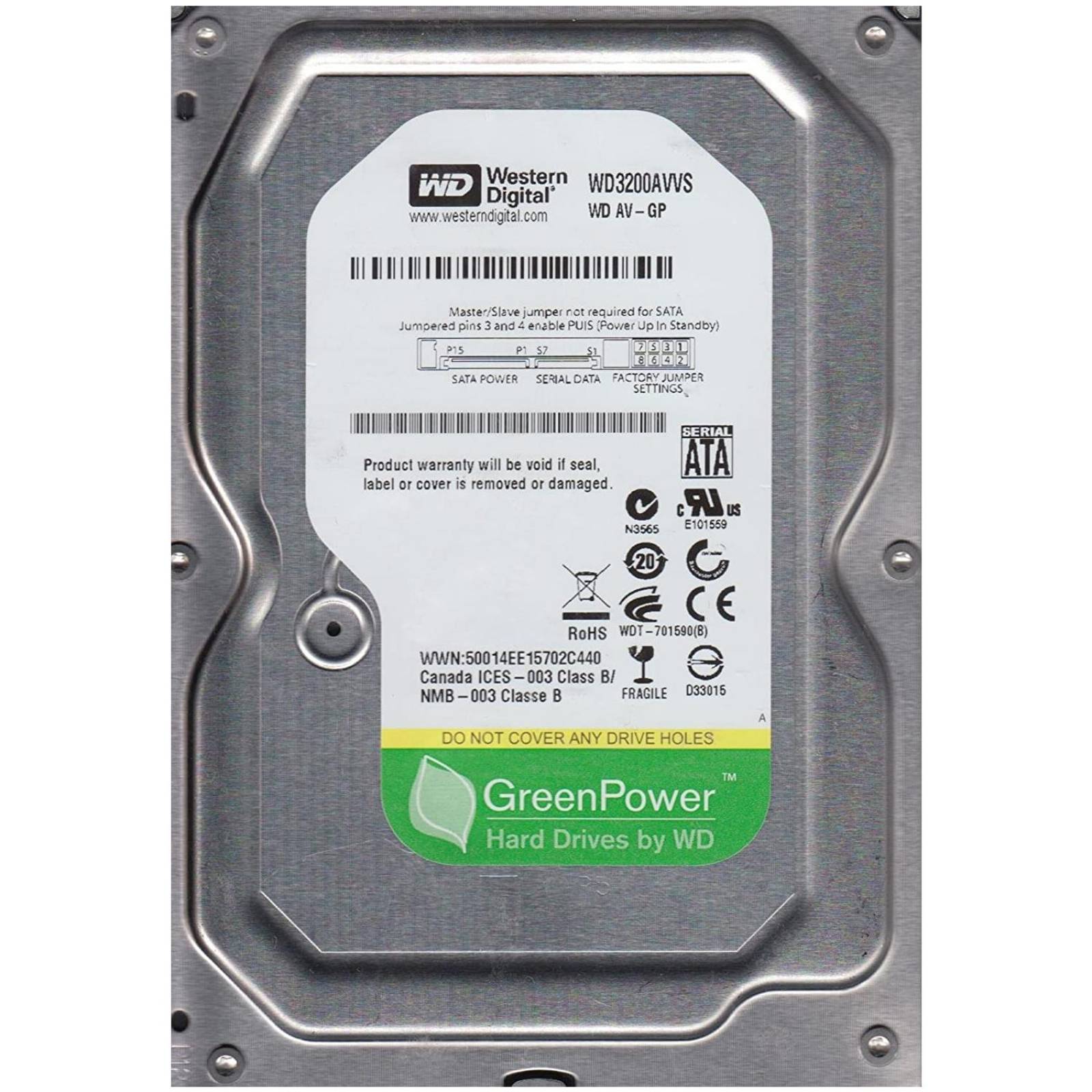 Disco Duro WESTER DIGITAL 320GB 7200RPM 3.5 SATA PARA PC WD3200AVVS New ...