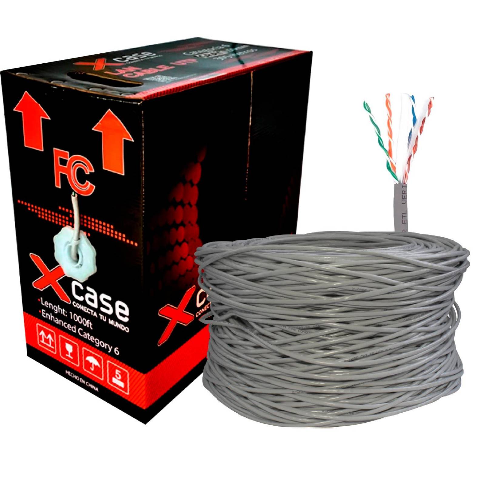 Bobina de Cable UTP XCASE ACCCABLE21 CAT6 8 Hilos 305Mts Gris