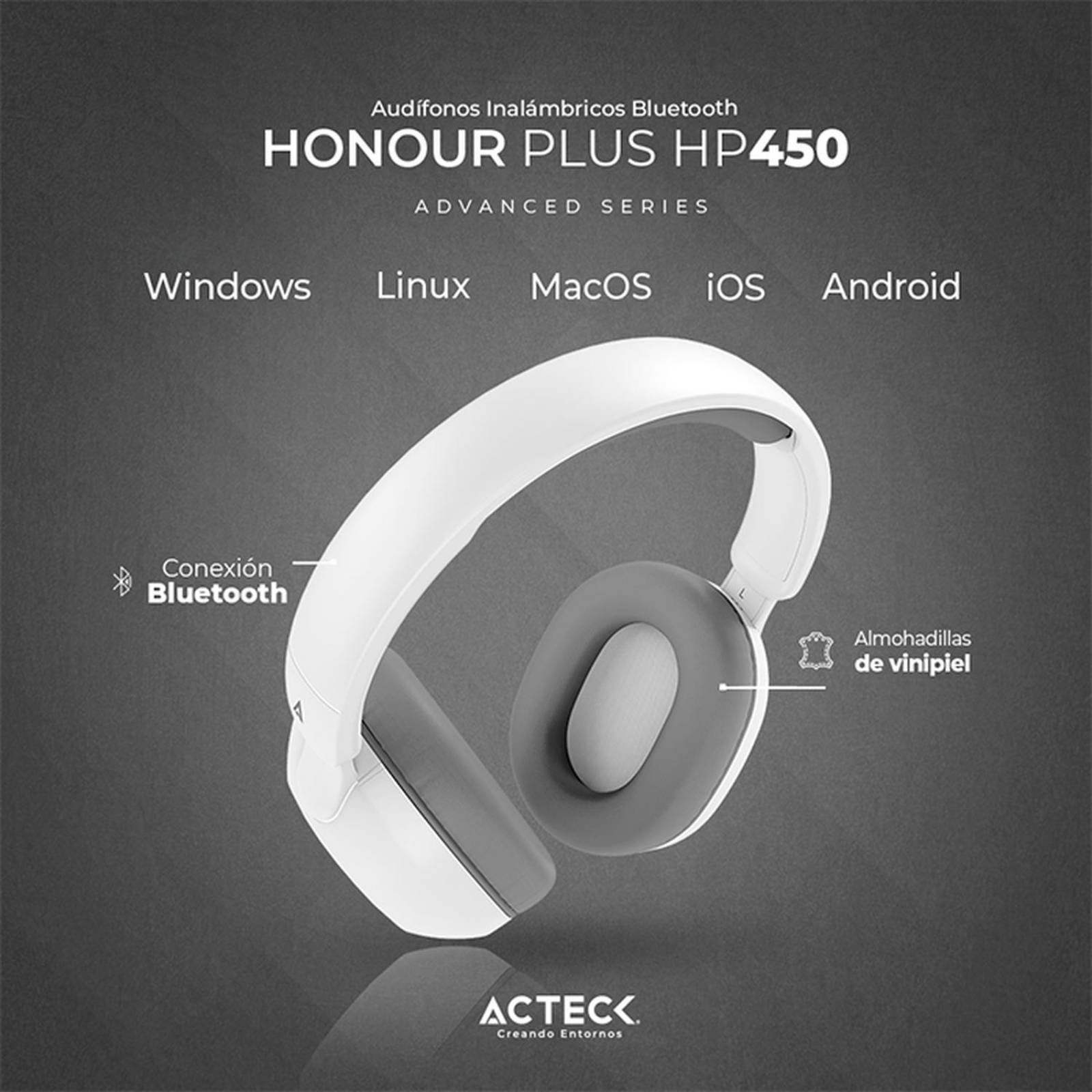 Audifonos Diadema ACTECK HONOUR PLUS HP450 Inalambricos Microfono integrado Blanco AC-935630