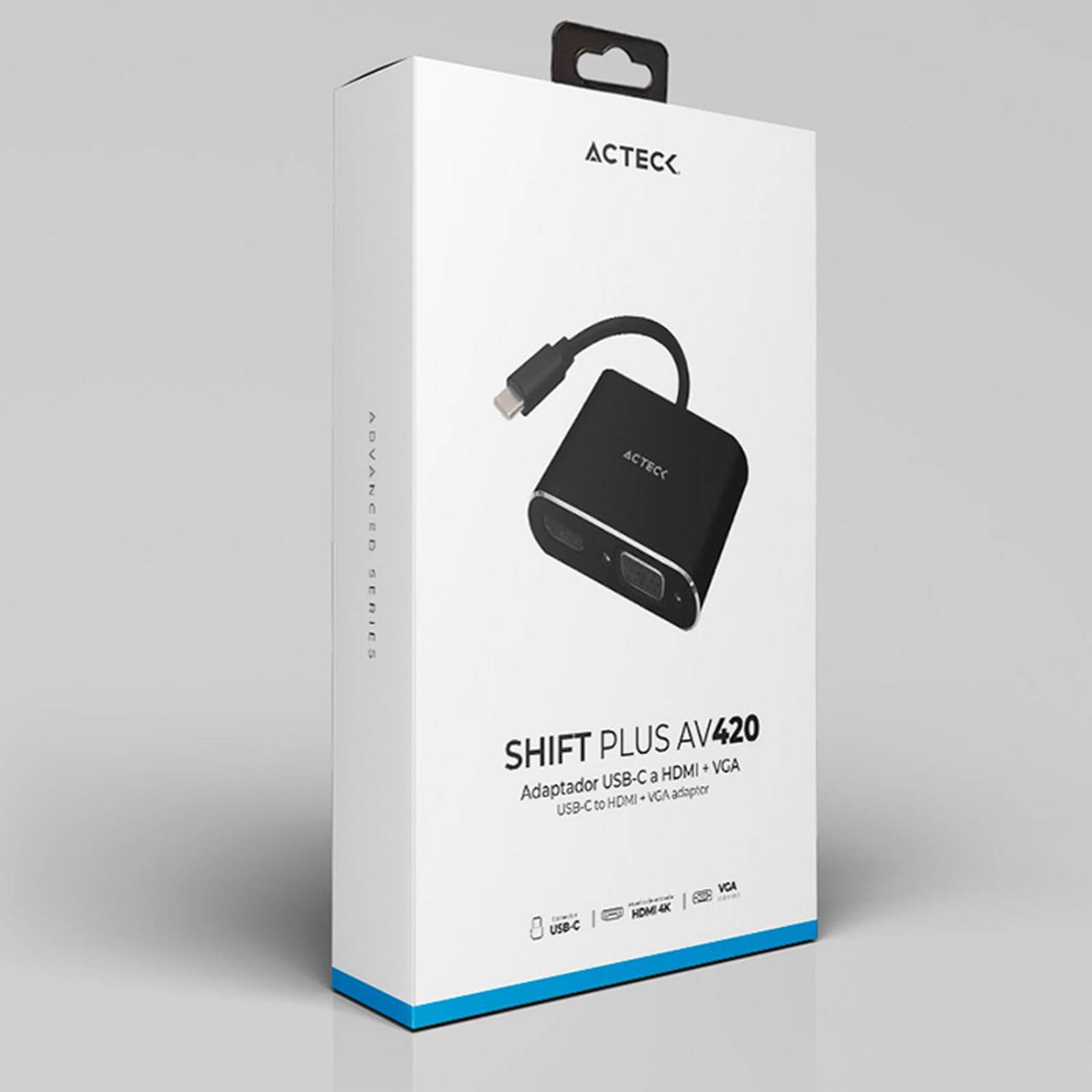 Adaptador Convertidor ACTECK SHIFT PLUS AV420 USB Tipo C a HDMI + VGA Negro AC-934657
