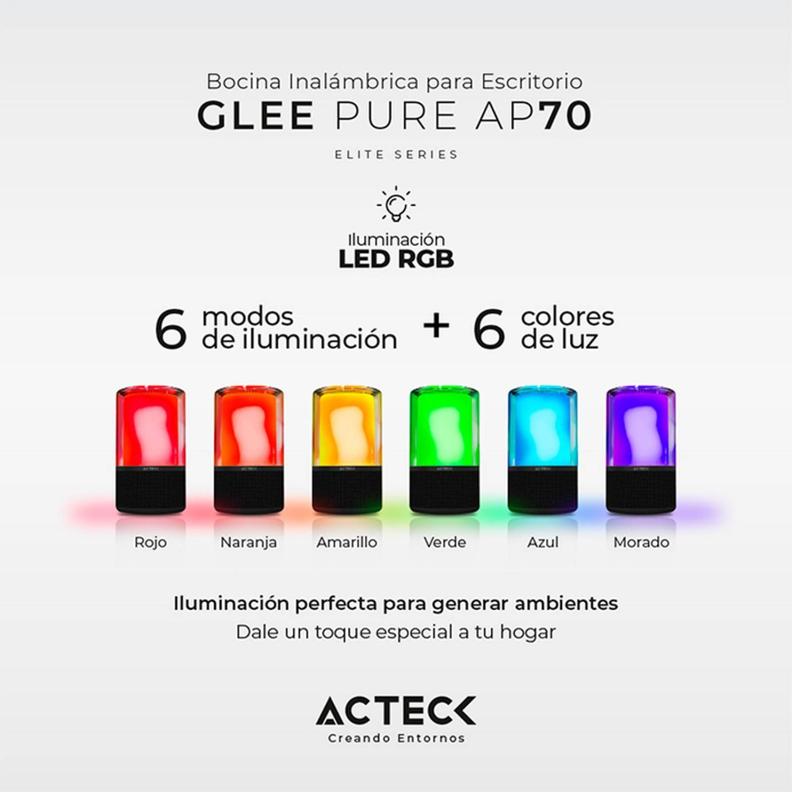 Bocina Portatil ACTECK GLEE PURE AP70 Inalambrica Luz LED Tws Negro AC ...