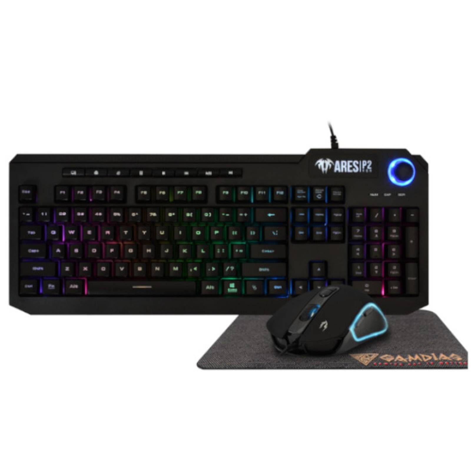 Kit Gamer 3 en 1 GAMDIAS ARES P2 Teclado Mouse 3600DPI Mouse Pad