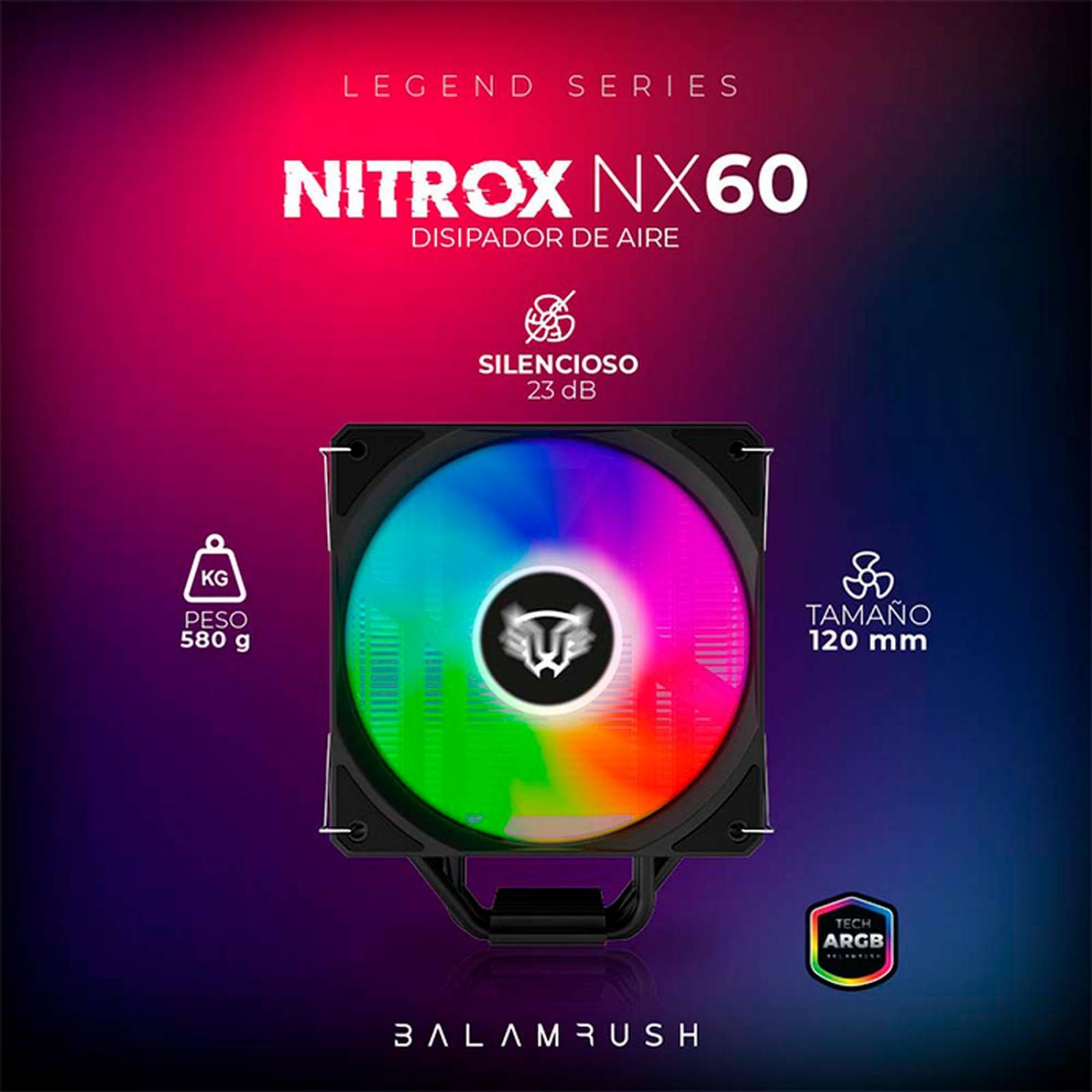 Disipador CPU Gamer BALAM RUSH NITROX NX60 120mm ARGB LGA 1700 AM5 600 ...