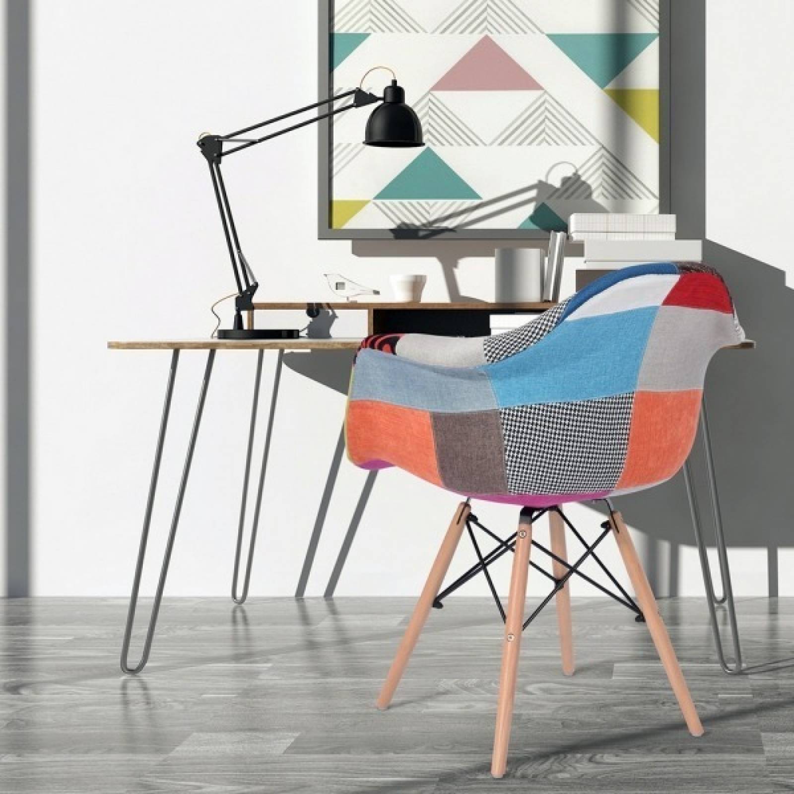 Silla Eames Tapizado Patchwork Con Posabrazo