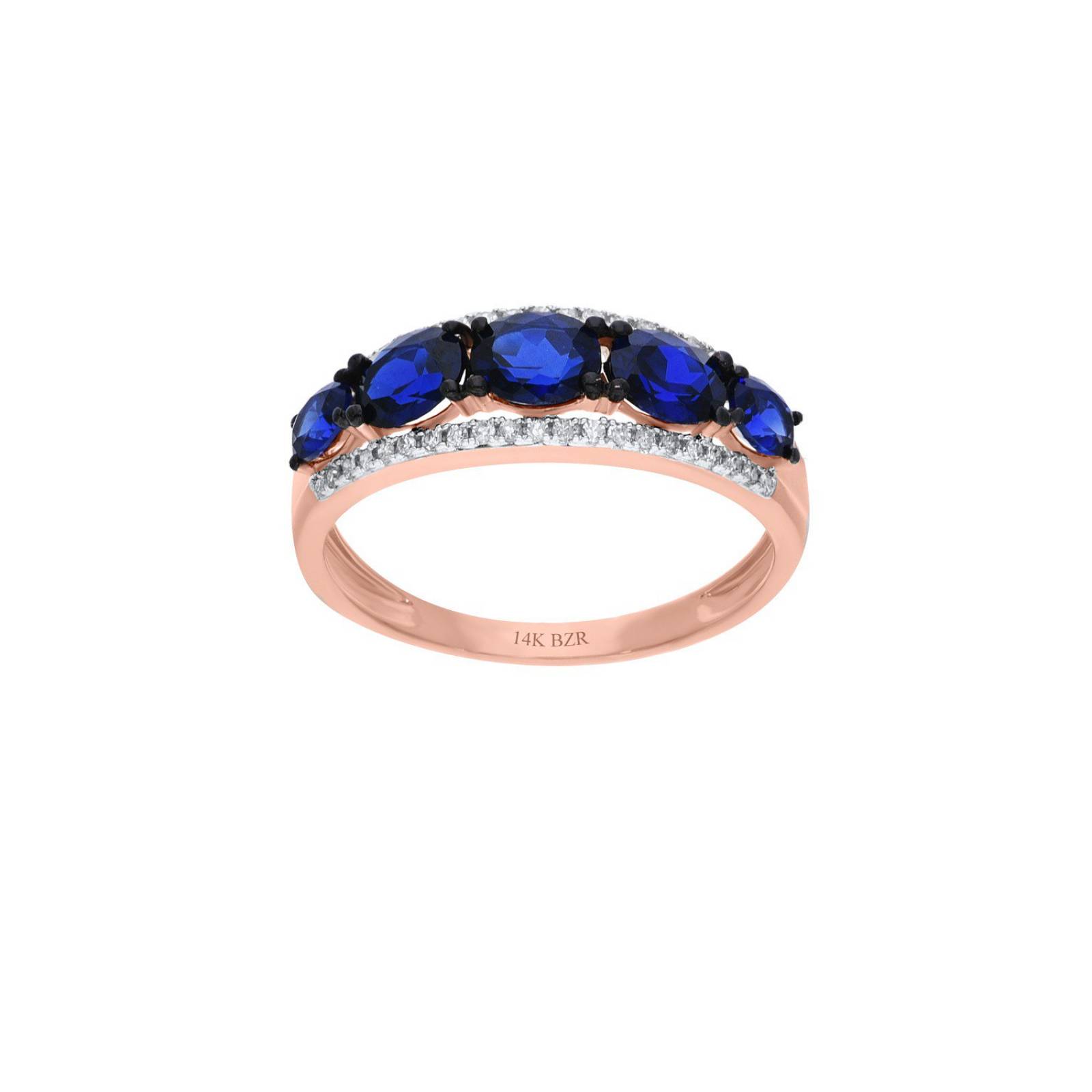 Anillo BIZZARRO de Oro Rosa 14K con 13Pts de Diamante y Zafiro