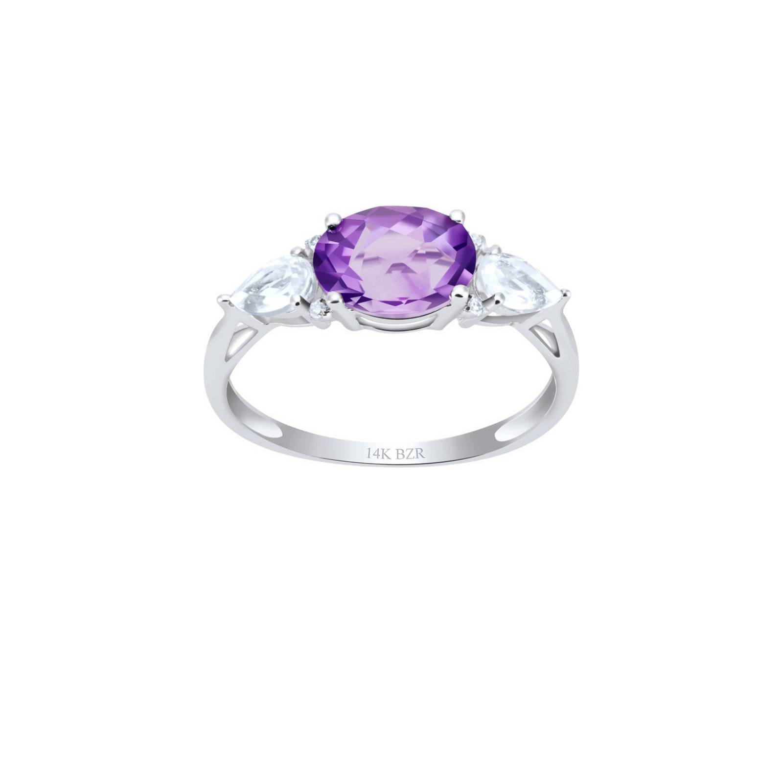 ANILLO ORO BLANCO CON 1 PTS DE DIAMANTE Y AMATISTA