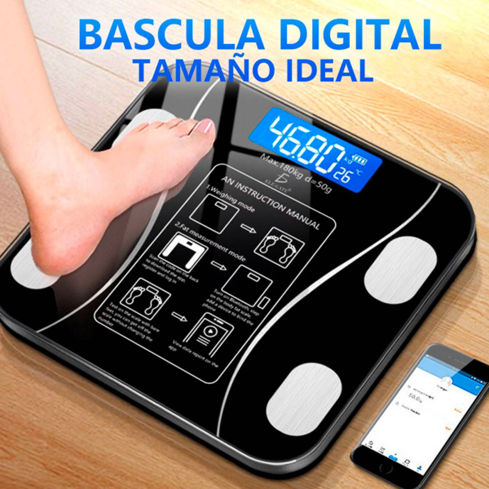 Bascula Digital Elegate Inteligente Con App Control Peso y Carga USB