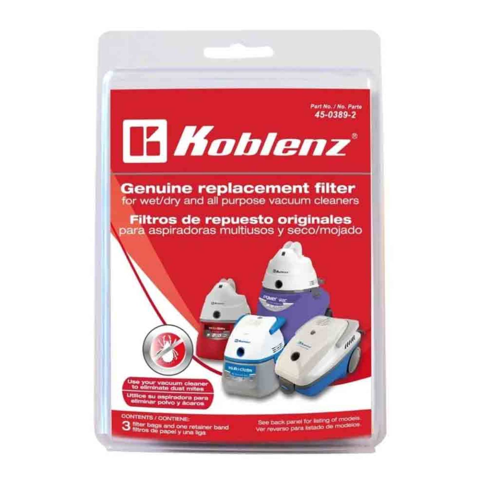 3 Bolsas Originales Filtro Seco/Mojado Aspiradora Adaptable Koblenz