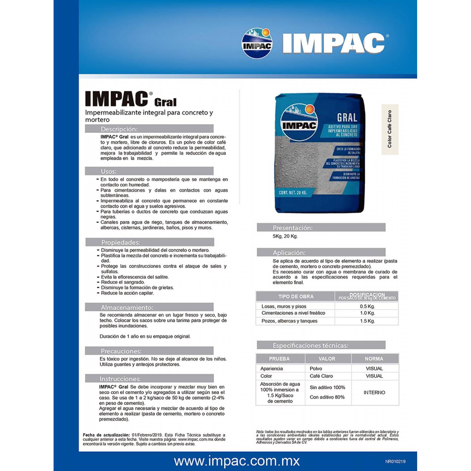 IMPAC Gral Impermeabilizante Para Concreto Y Mortero