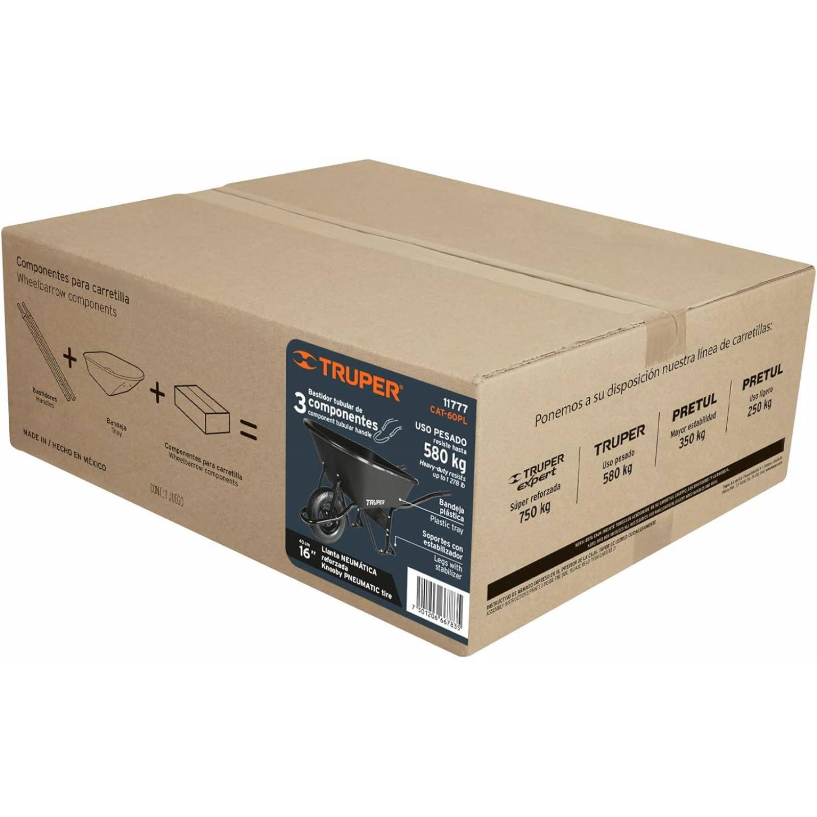 Carretilla concha plástica 6 ft3 Neumática, bastidor tubular