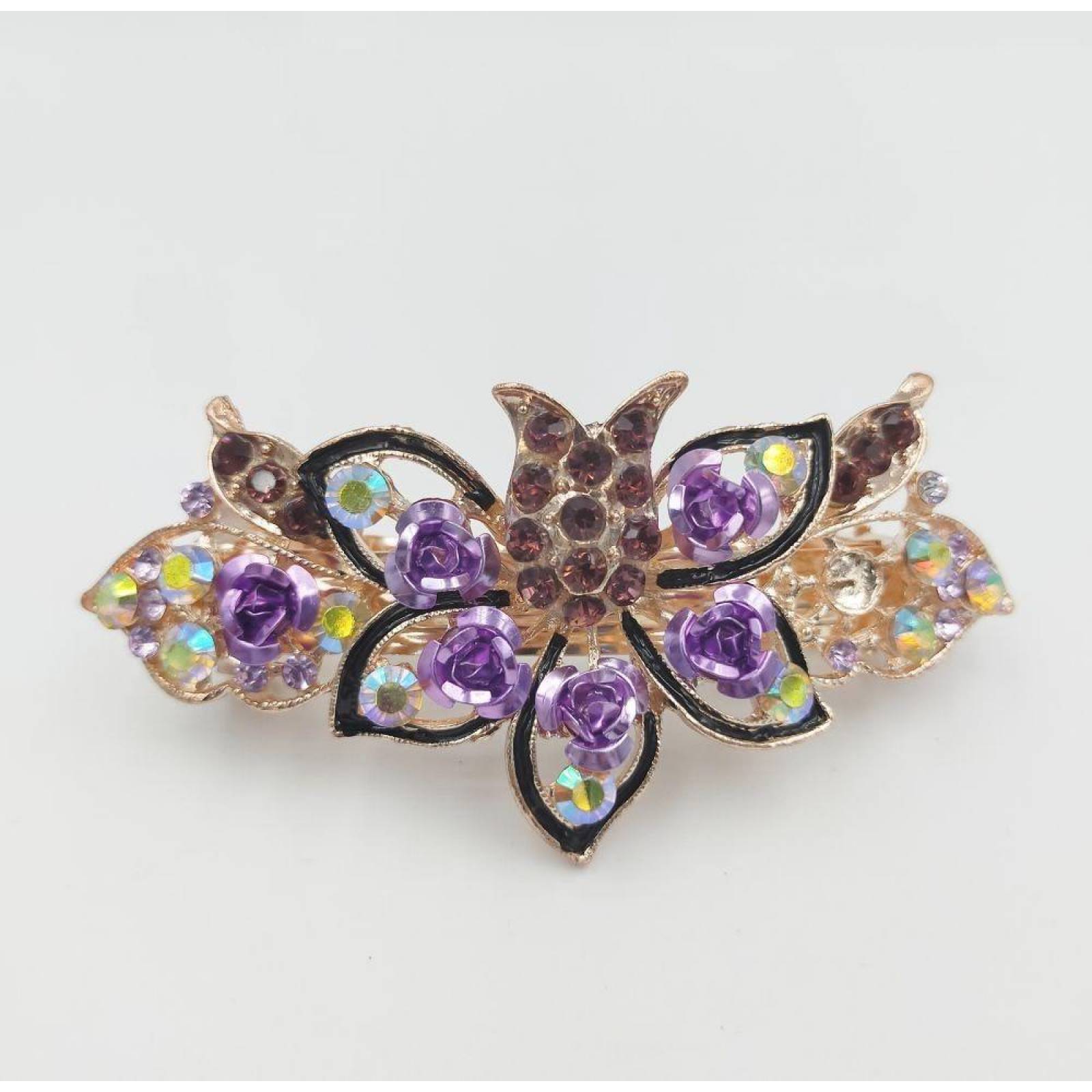 Broche Frances Metalico Para El Cabello Flores De Colores morado buho