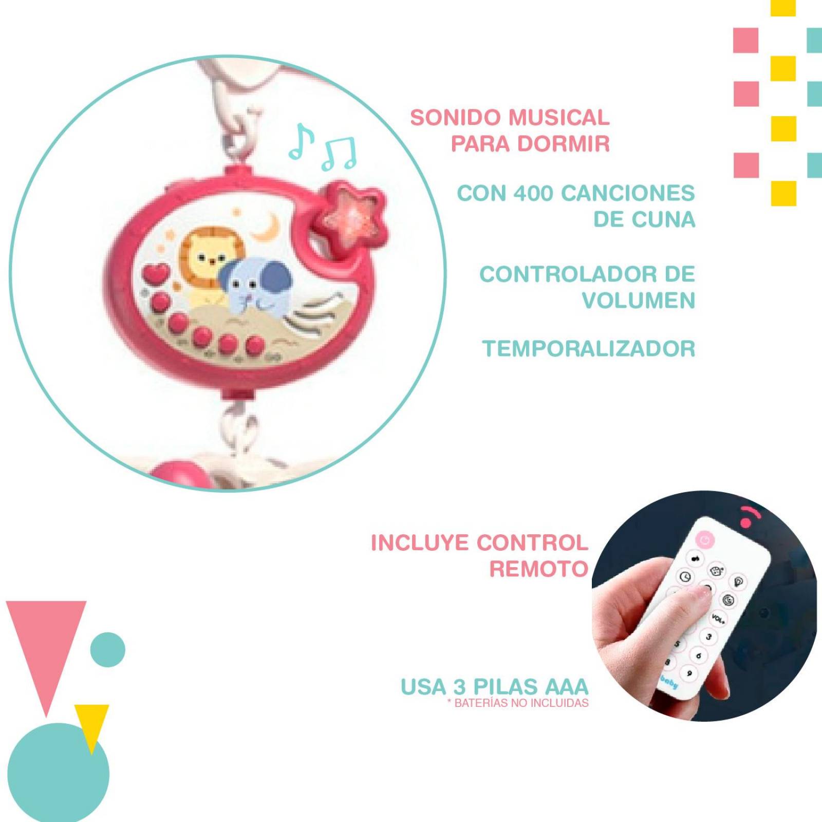 Movil para cuna reflector y control remoto Rosa