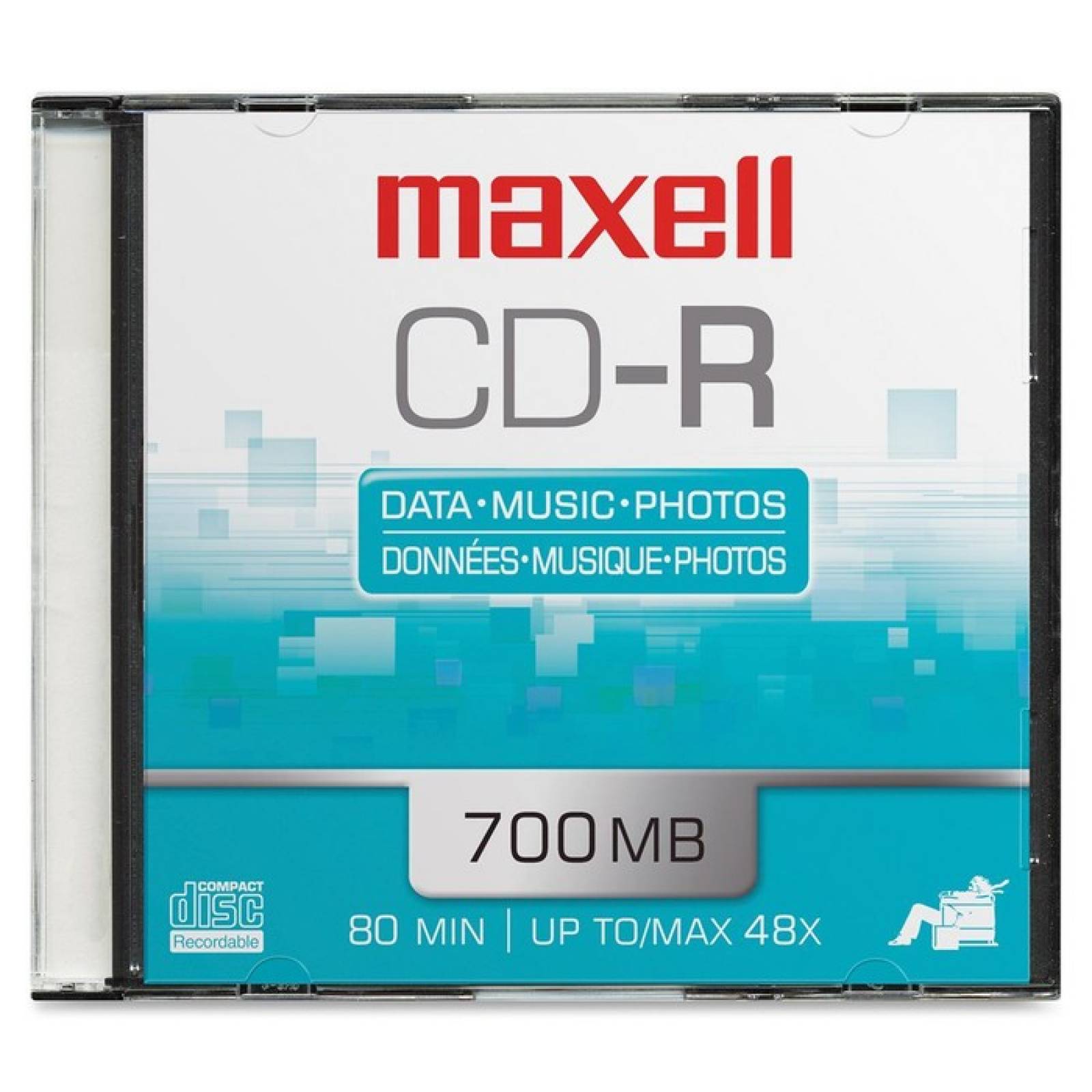CD grabable de Maxell CDR 48x 700 MB Paquete de 1 caja de joya delgada