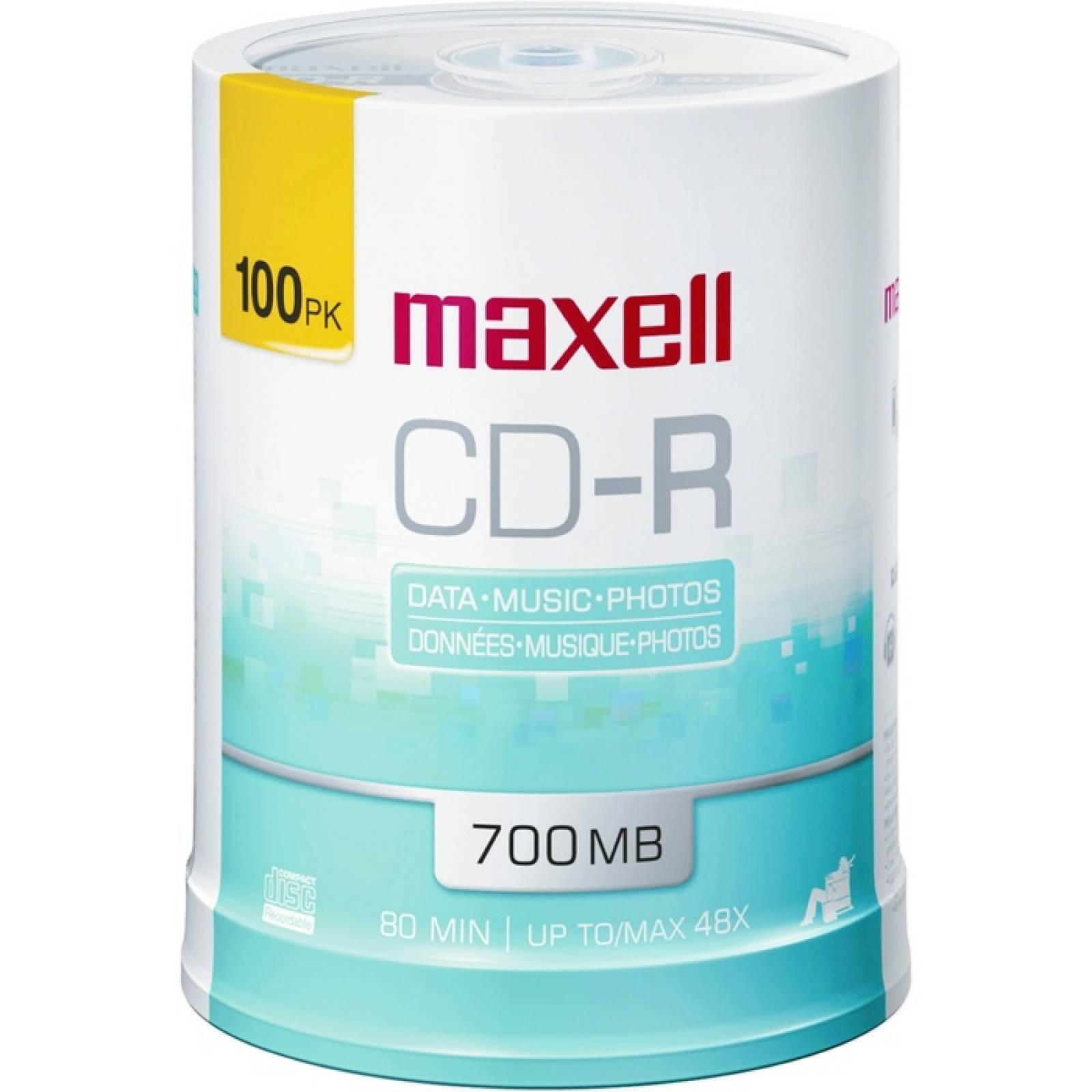 CD grabable de Maxell CDR 48x 700 MB Paquete de 100 cabezales
