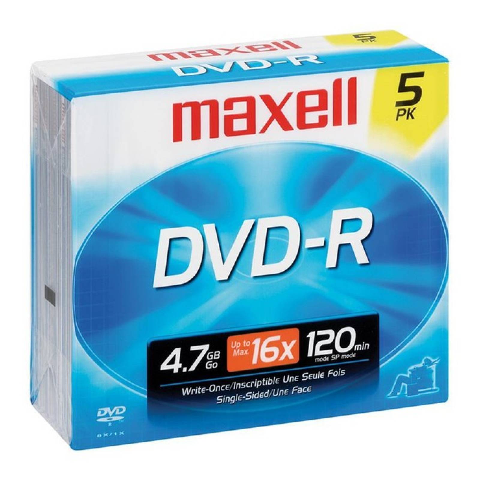Soporte DVD grabable Maxell DVDR 16x 470 GB Paquete de 5 cajas Jewel