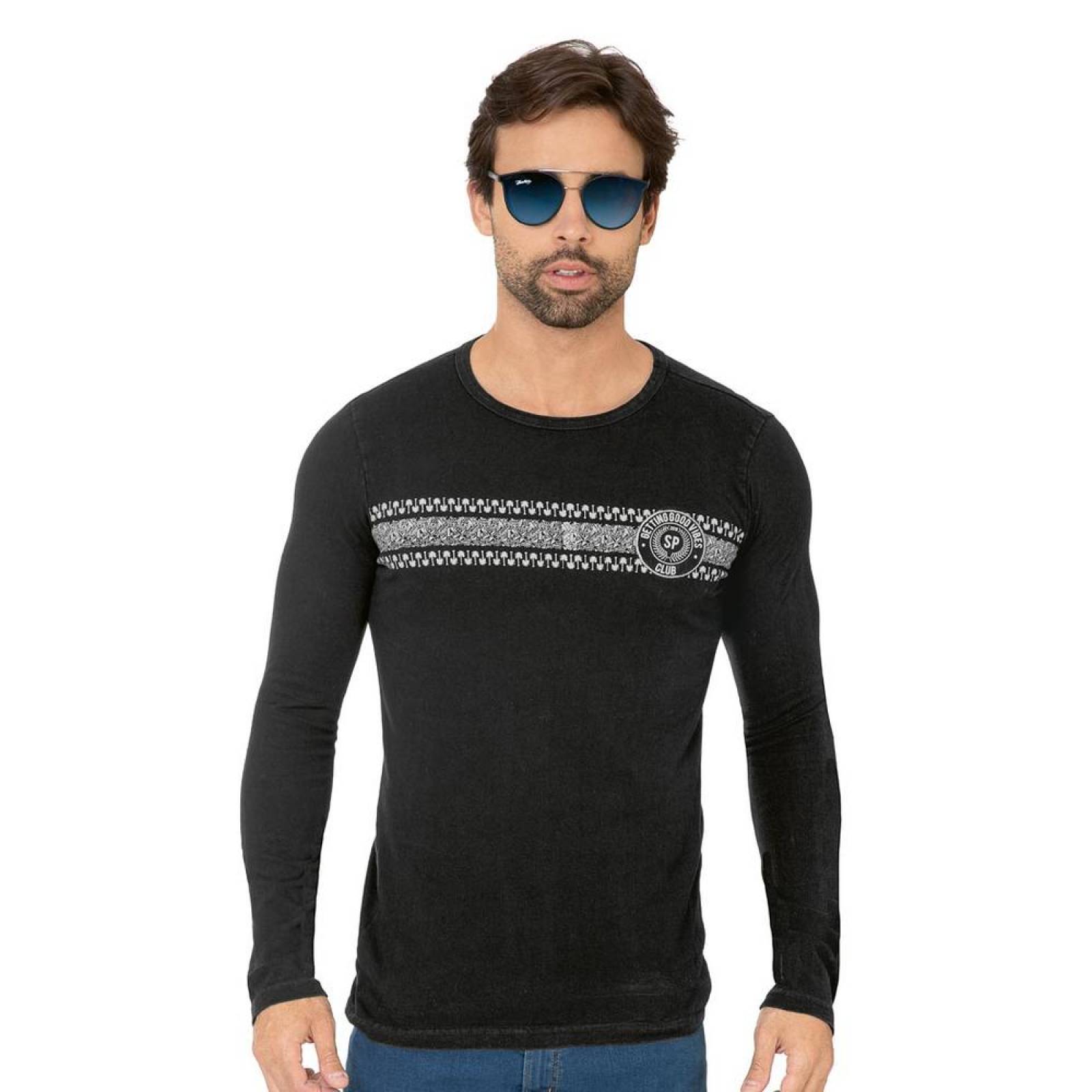 Playera Moda Hombre Silver Plate Negro 60203304 Algodón