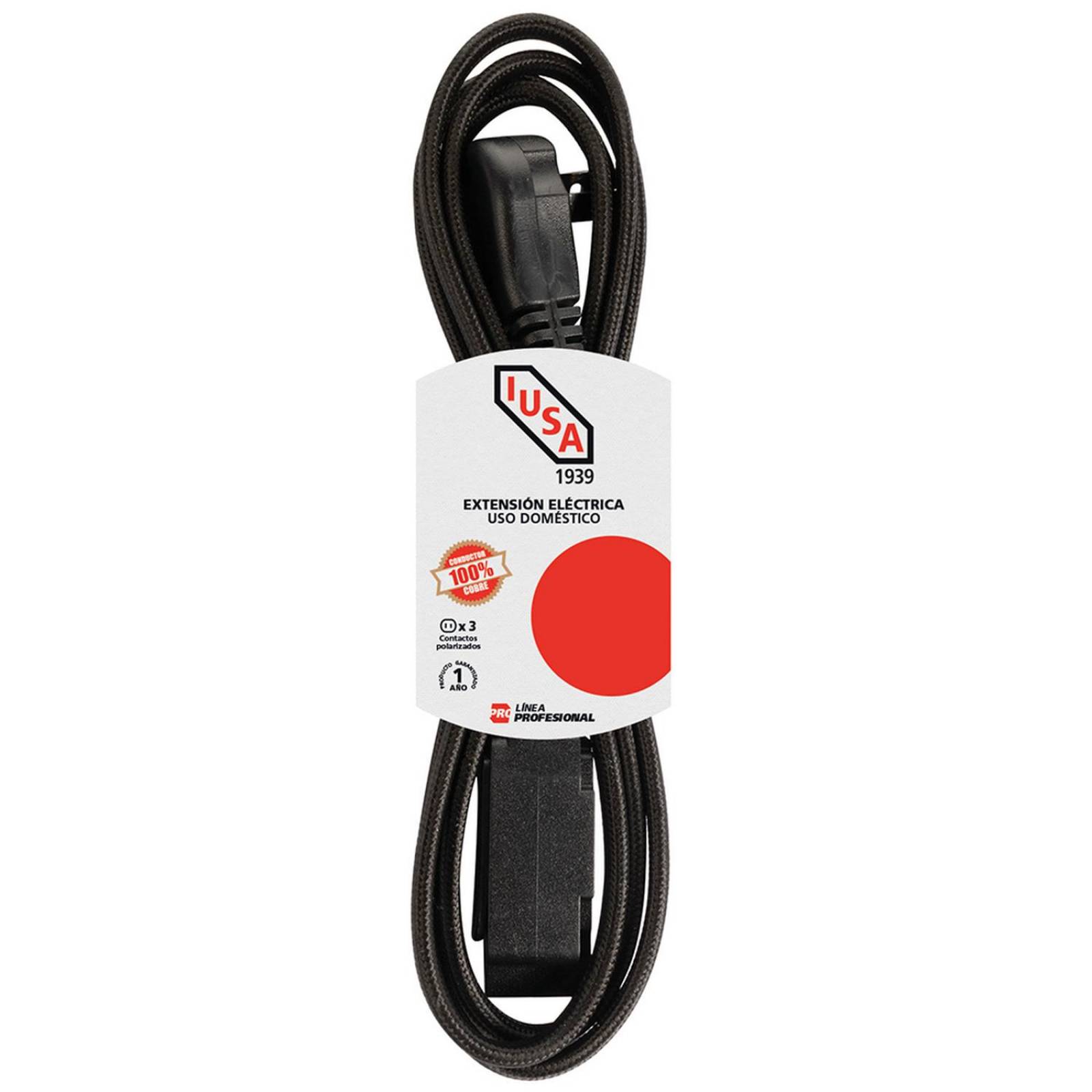 Extensión Eléctrica Trenzada IUSA, Color Negro, 16 AWG, 2 m
