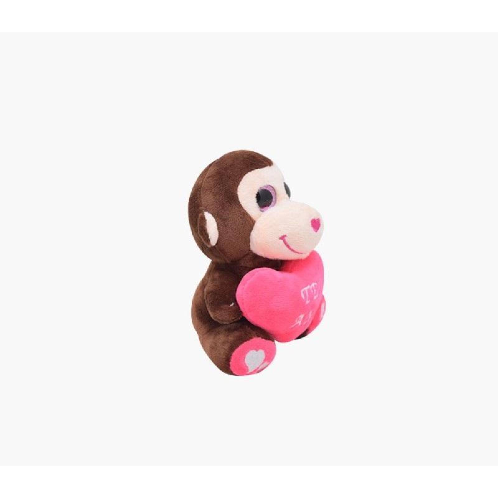 Peluche Chango con corazon San Valentín 14 Febrero 15 cm Café