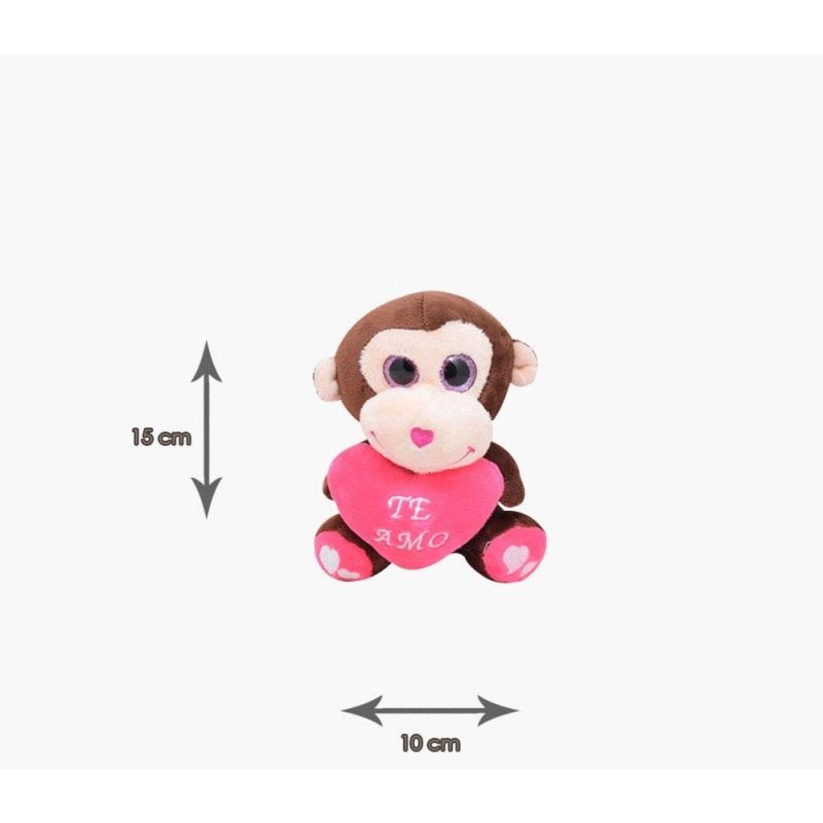 Peluche Chango con corazon San Valentín 14 Febrero 15 cm Café