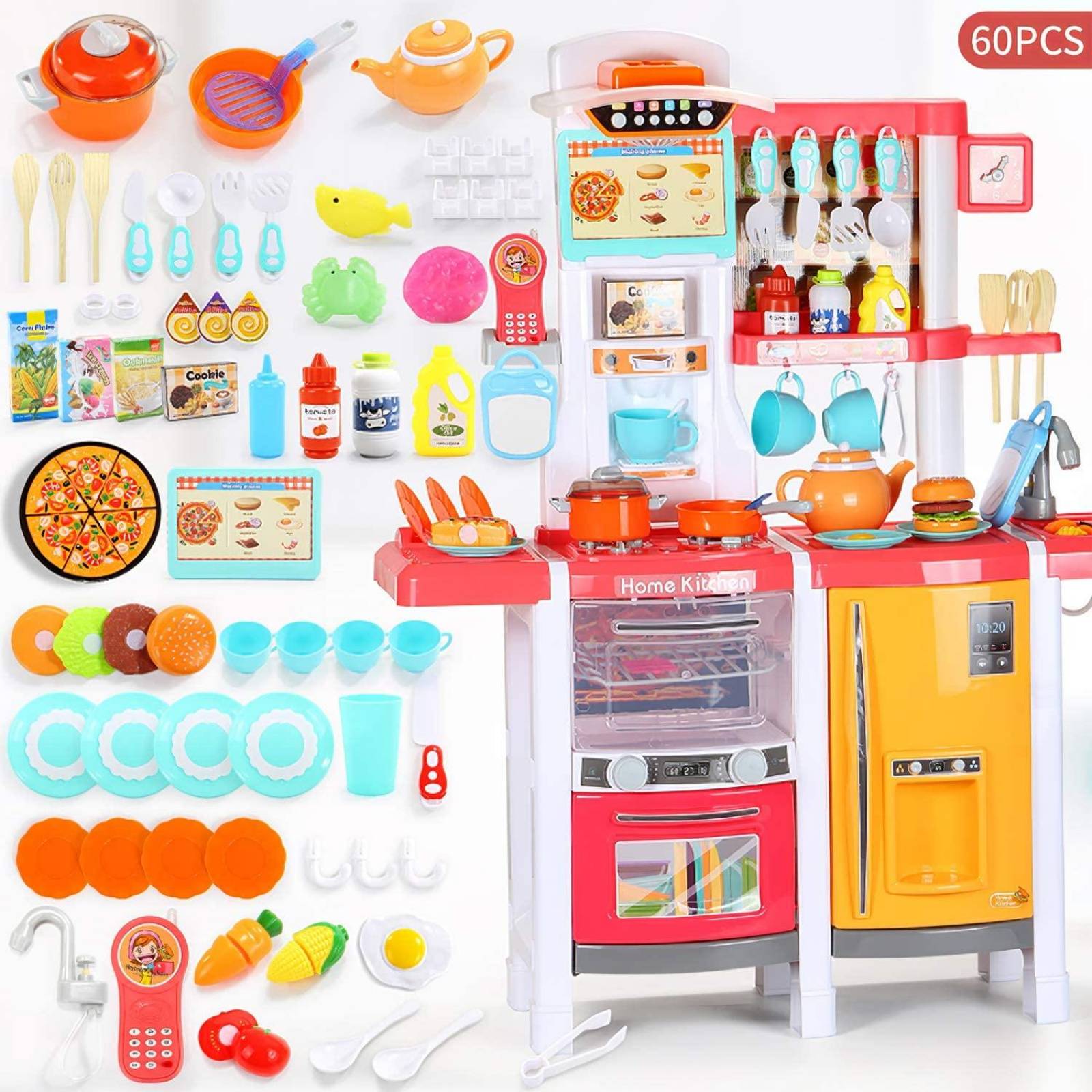 Cocina De Juguete Para Niños Con 65 Accesorios Sonido Y Luz Rosa