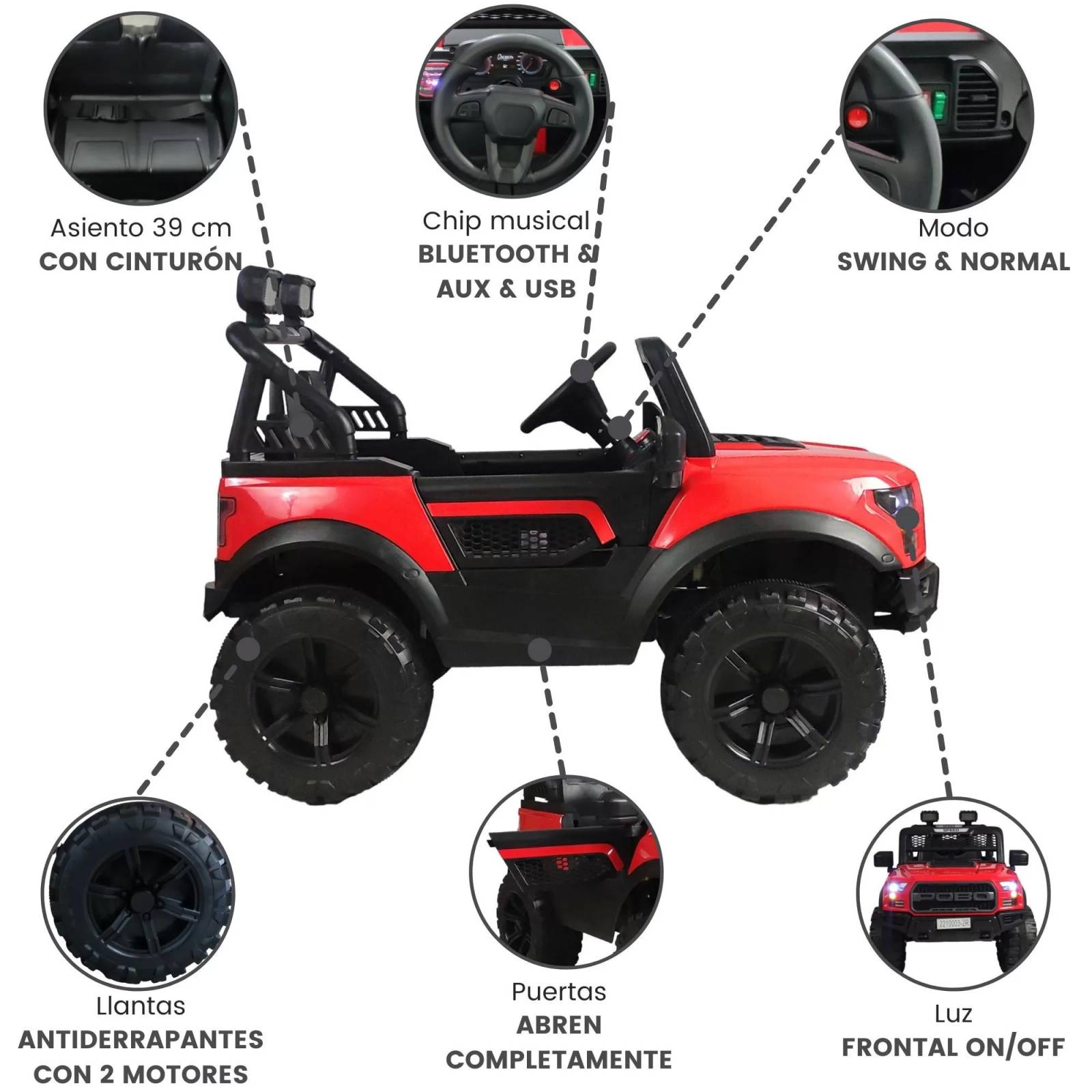 Montable Electrico Control Remoto 5KM/H Lobo Bluetooth 12V - Rojo