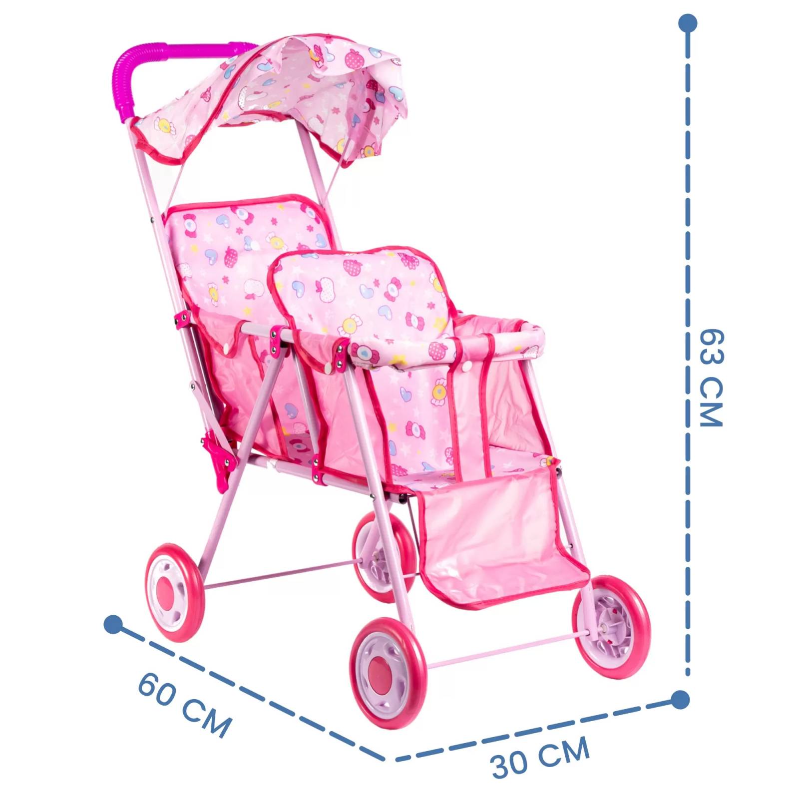Carriola para Muñecas de Juguete Plegable Doble Gemelar - Rosa